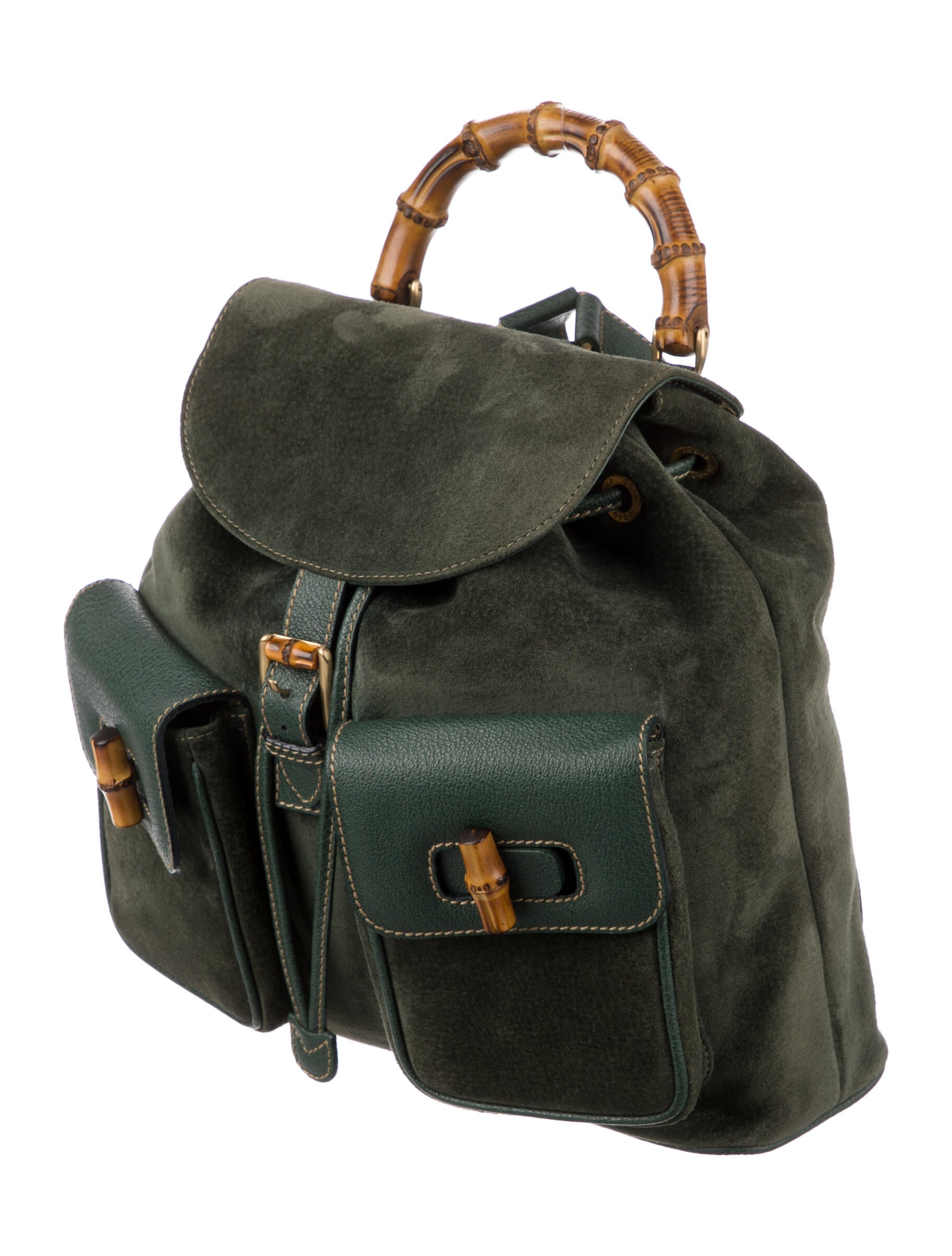 Gucci Vintage Bamboo Bar Backpack - Green Backpacks, Handbags ...