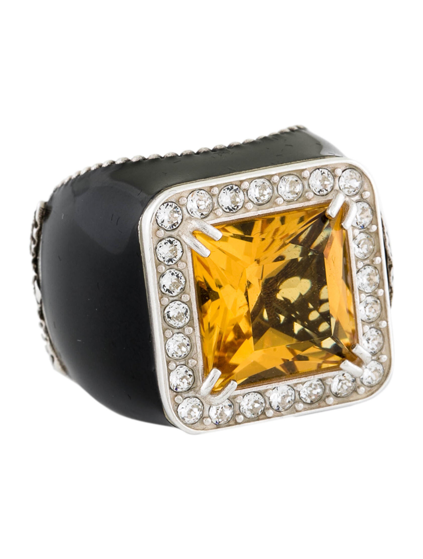 Gucci Citrine, Enamel & Crystal Embellished G Ring - Sterling Silver ...