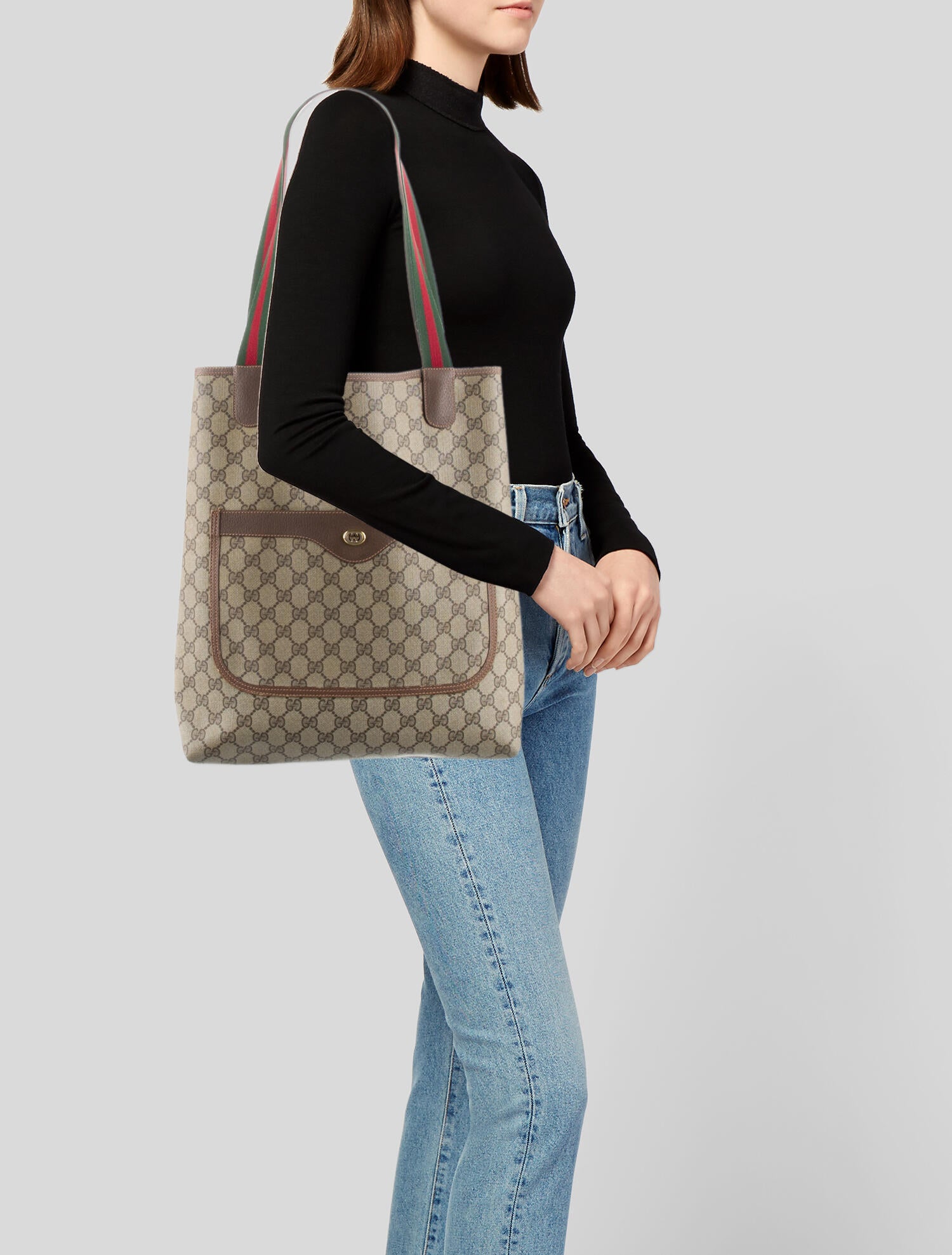 Gucci GG Plus Sherry Line Web Tote - Brown Totes, Handbags - GUC1248088 ...