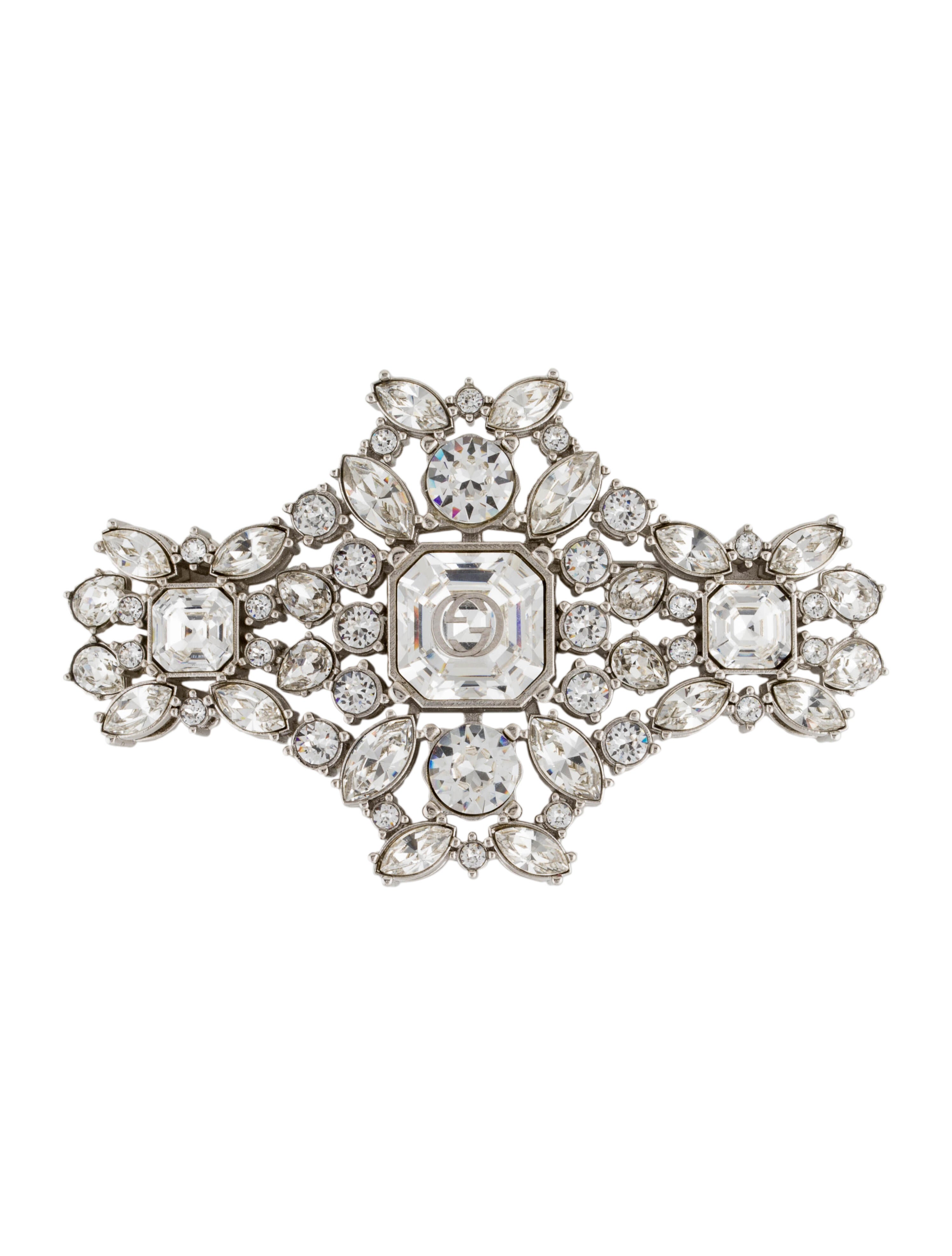 Gucci Interlocking G Crystal Brooch - Brass Pin, Brooches - GUC1255670 ...