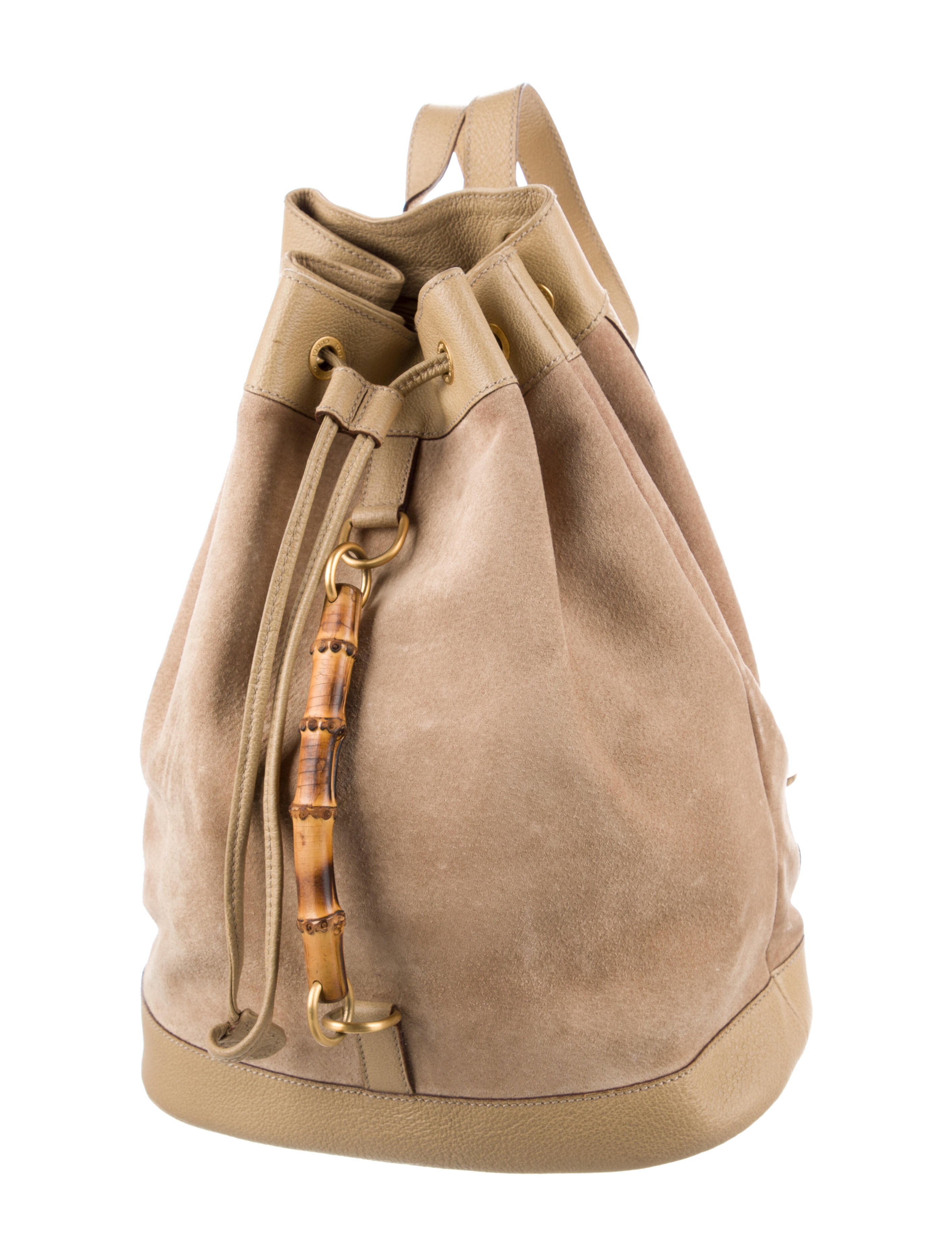 Gucci Vintage Bamboo Drawstring Backpack - Neutrals Backpacks, Handbags ...