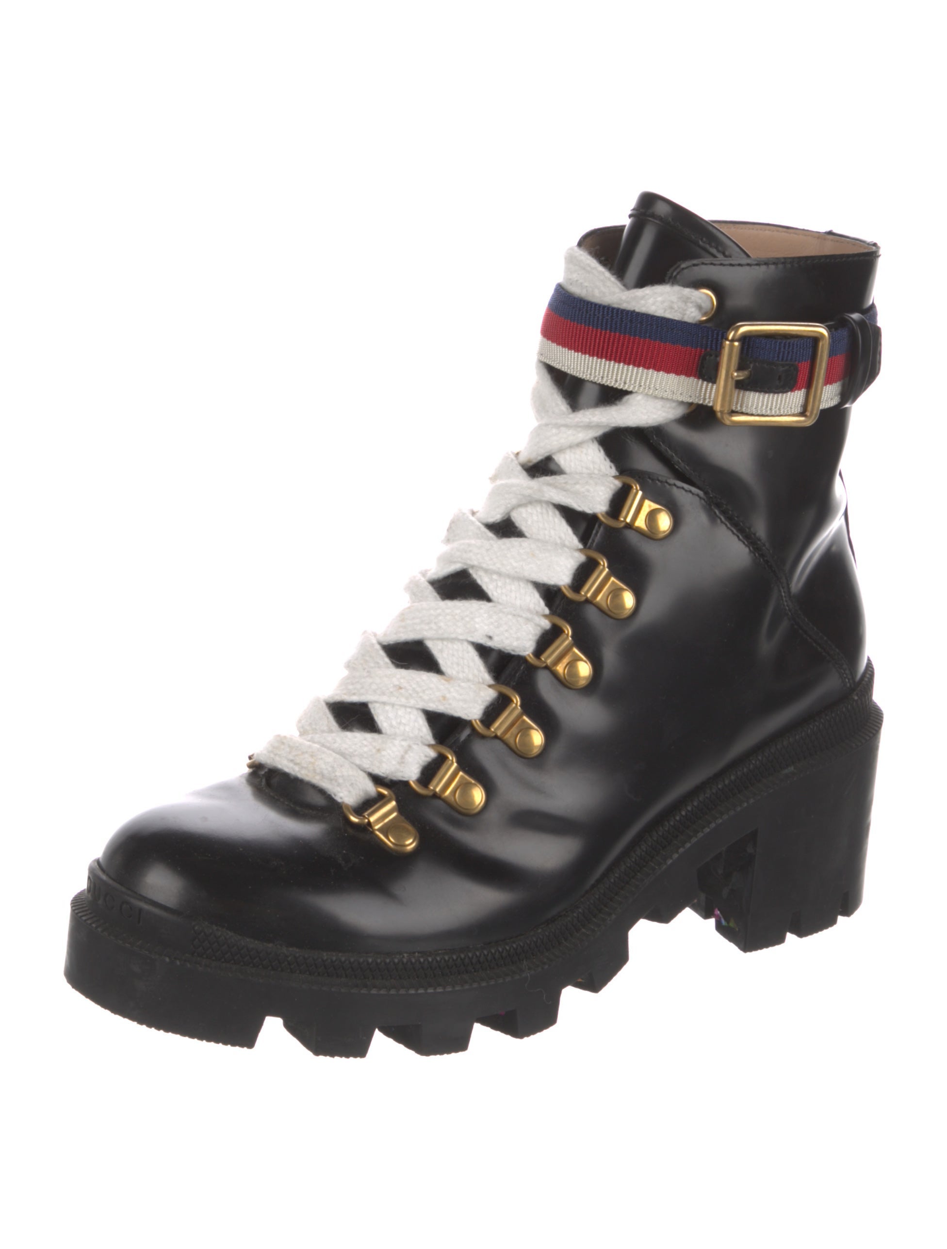 Gucci 2020 Sylvie Web Accent Combat Boots - Black Boots, Shoes ...