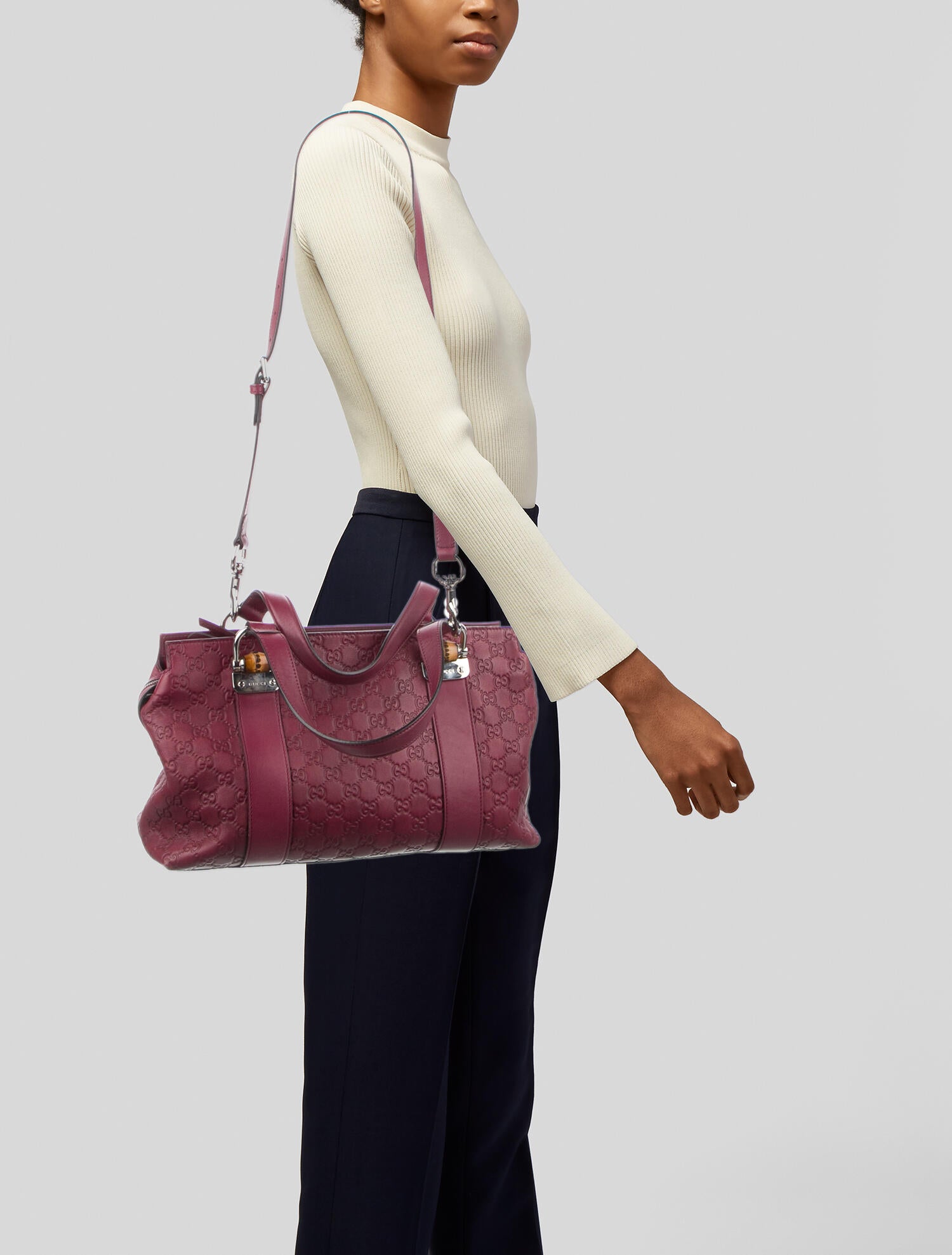 Gucci Guccissima Medium Bamboo Bar Shoulder Bag - Pink Shoulder Bags ...