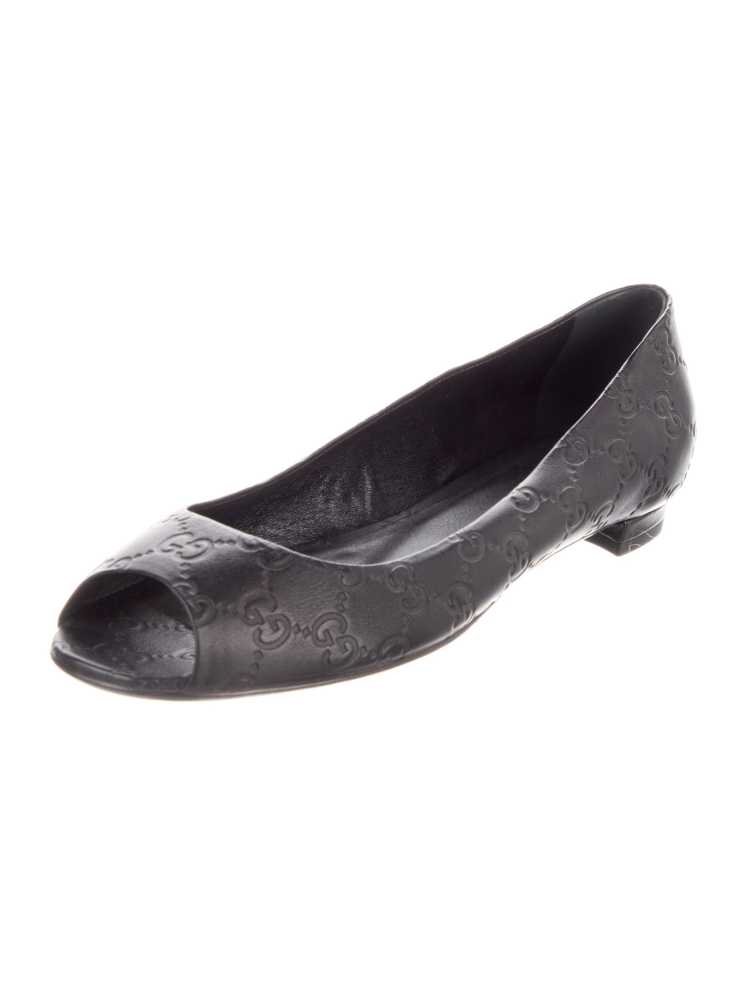 Gucci GG Signature Leather Flats - Black Flats, Shoes - GUC1300395 ...