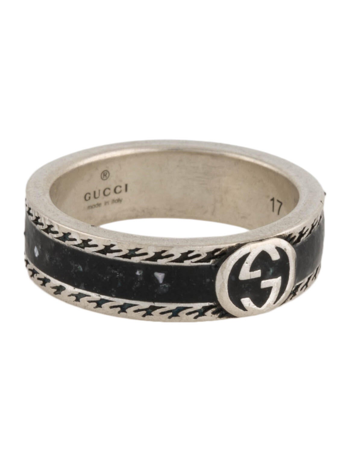 Gucci Enamel Interlocking G Ring - Black, Sterling Silver Band, Rings ...