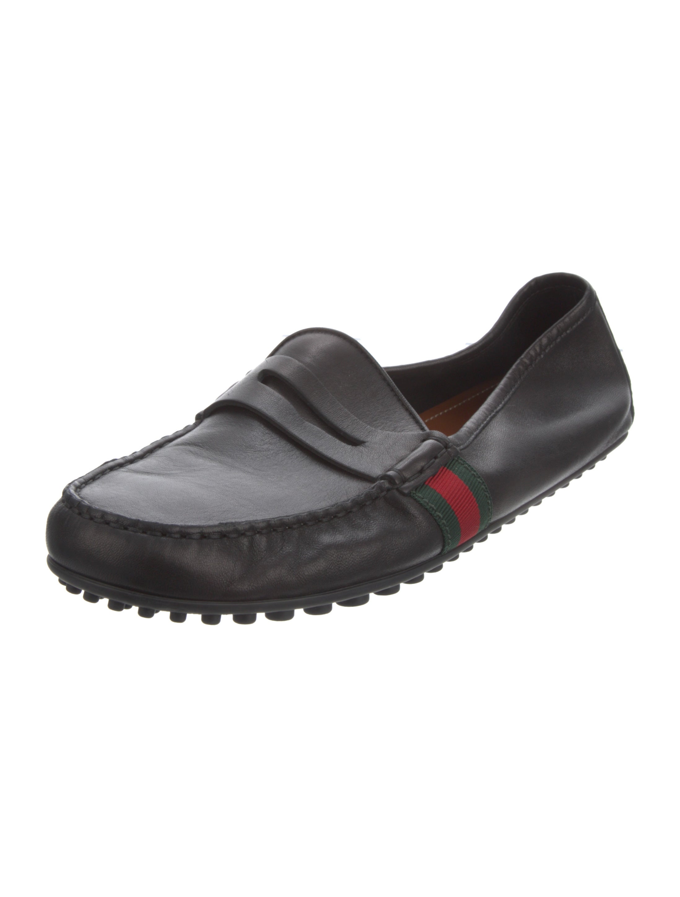 Gucci Leather Striped Drivers - Black Loafers, Shoes - GUC1316401 | The ...