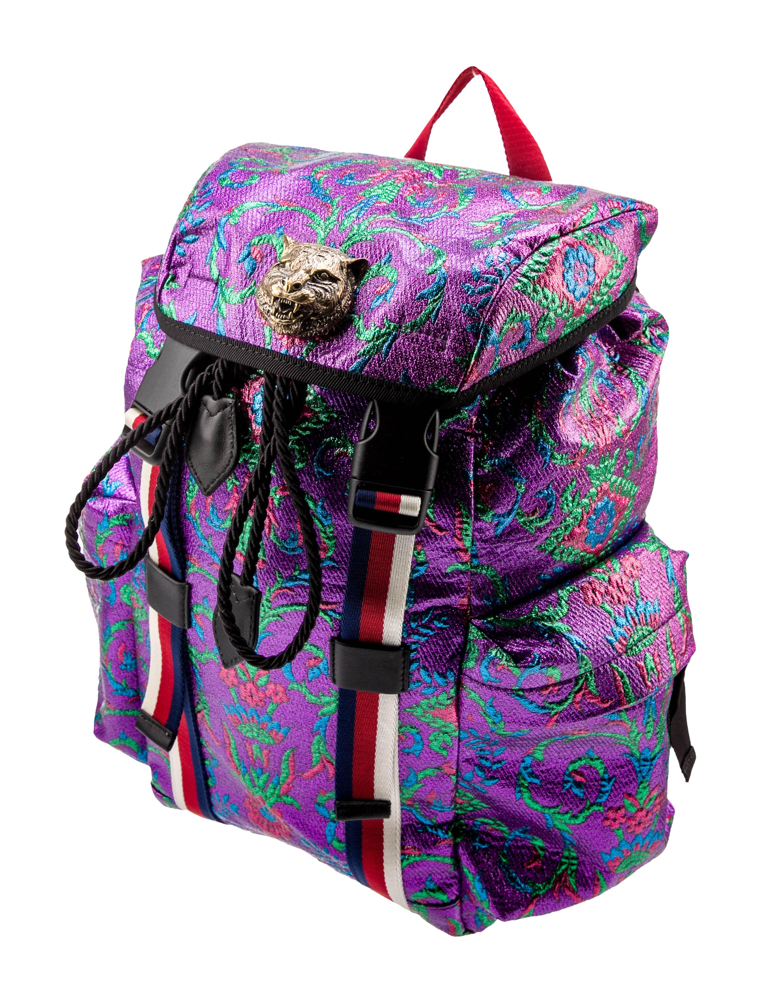 Gucci Brocade Tiger Head Backpack - Purple Backpacks, Handbags ...