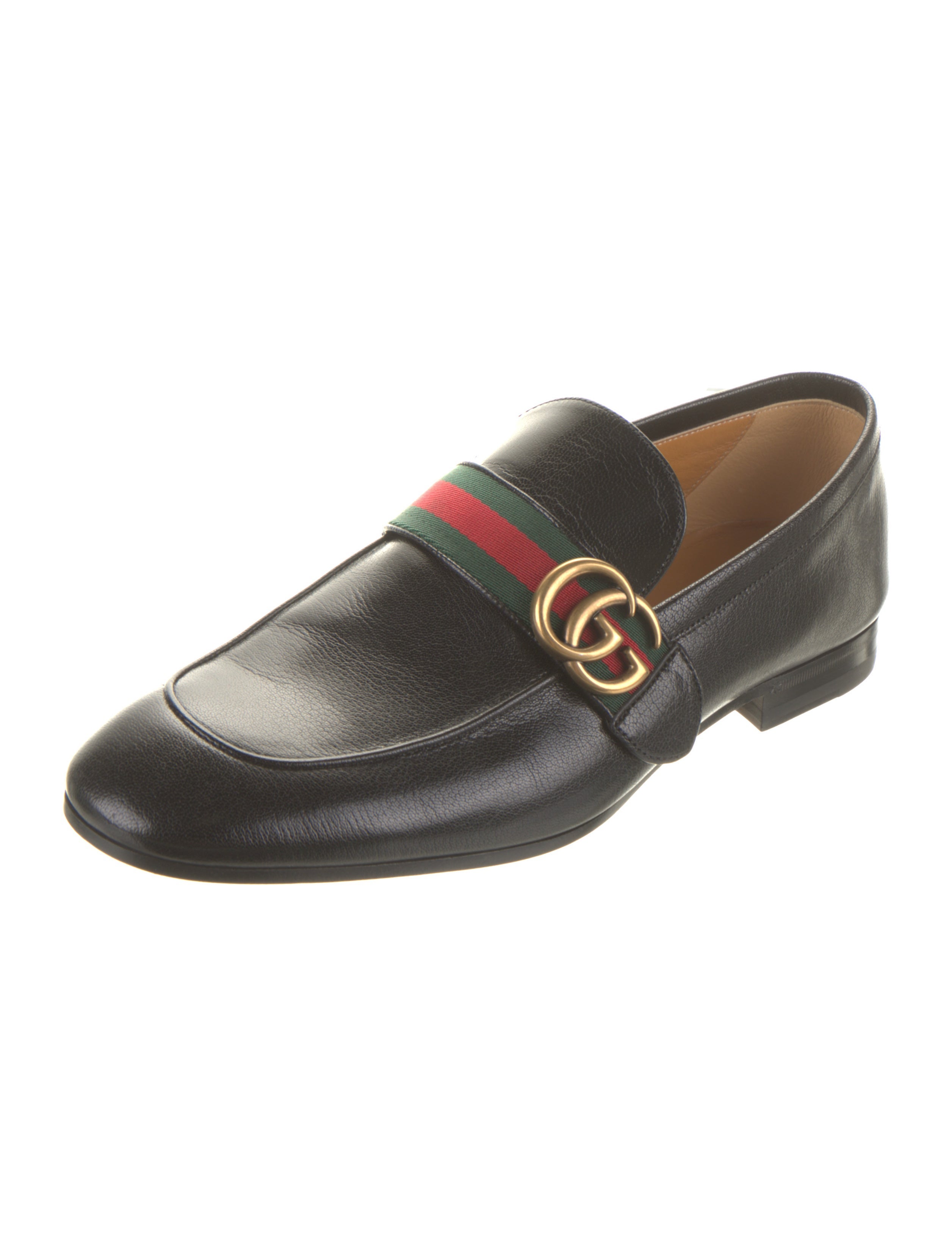 Gucci Web Accent Leather Dress Loafers - Black Loafers, Shoes ...
