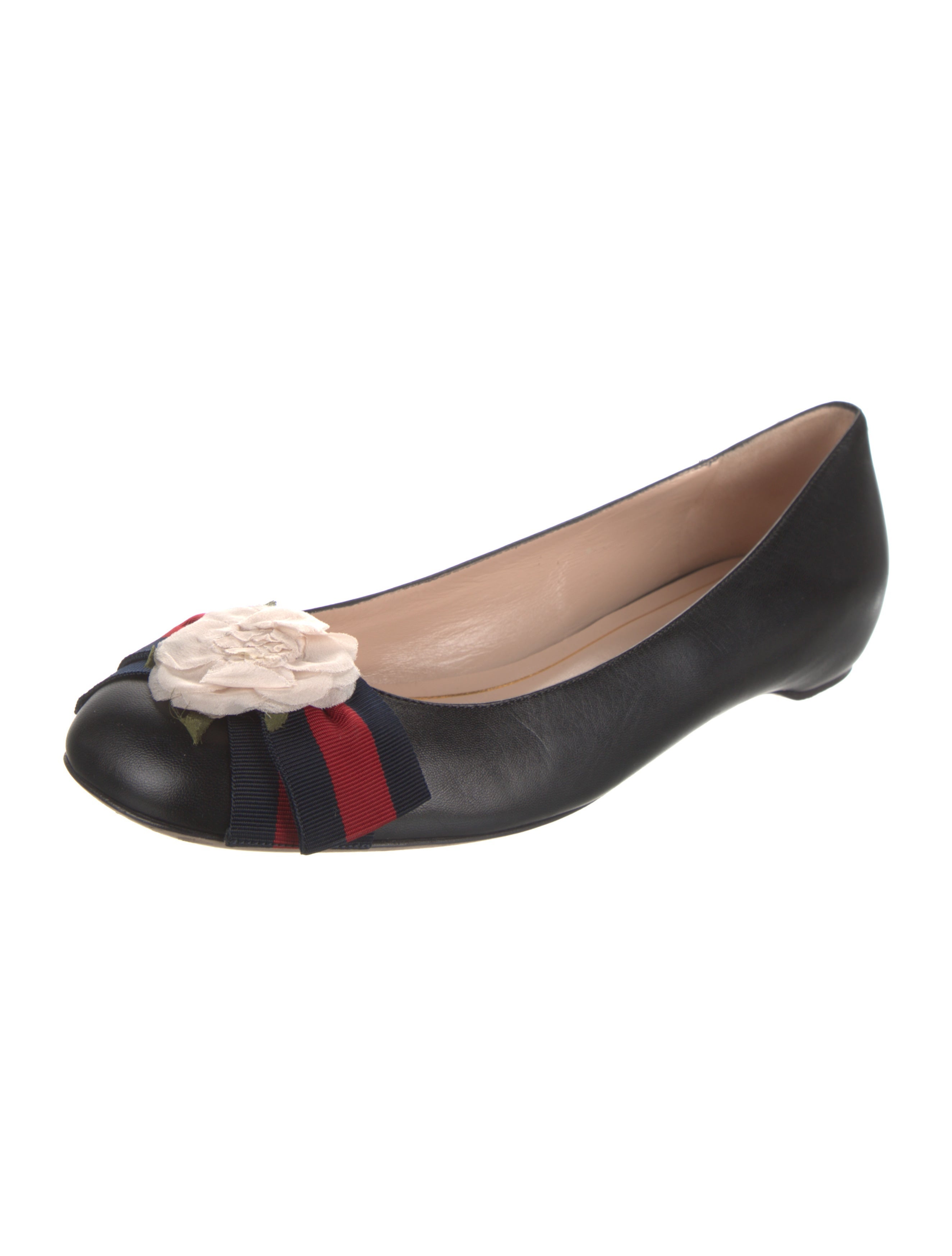 Gucci Leather Graphic Print Ballet Flats - Black Flats, Shoes ...