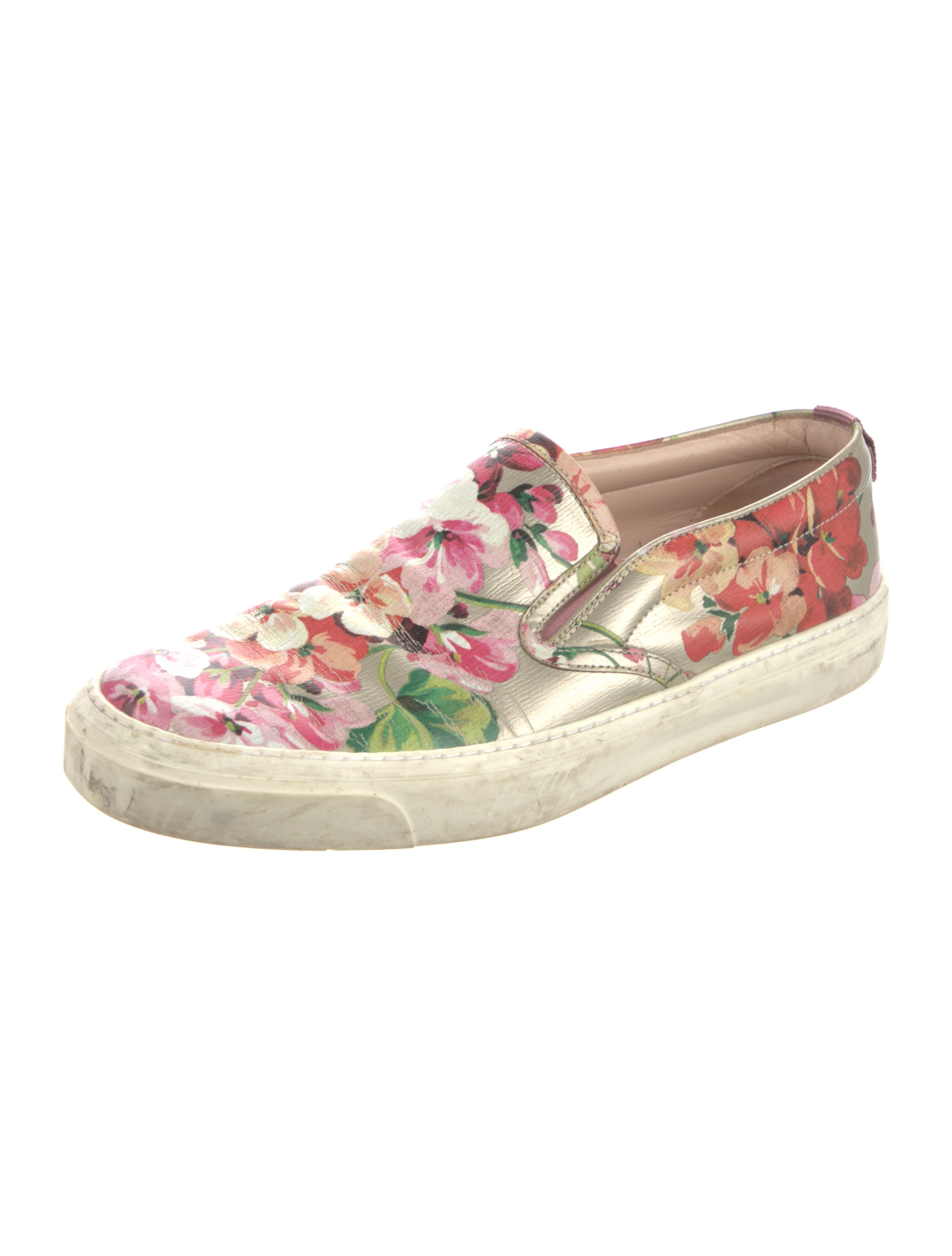 Gucci Leather Floral Print Sneakers - Pink Sneakers, Shoes - GUC1329348 ...