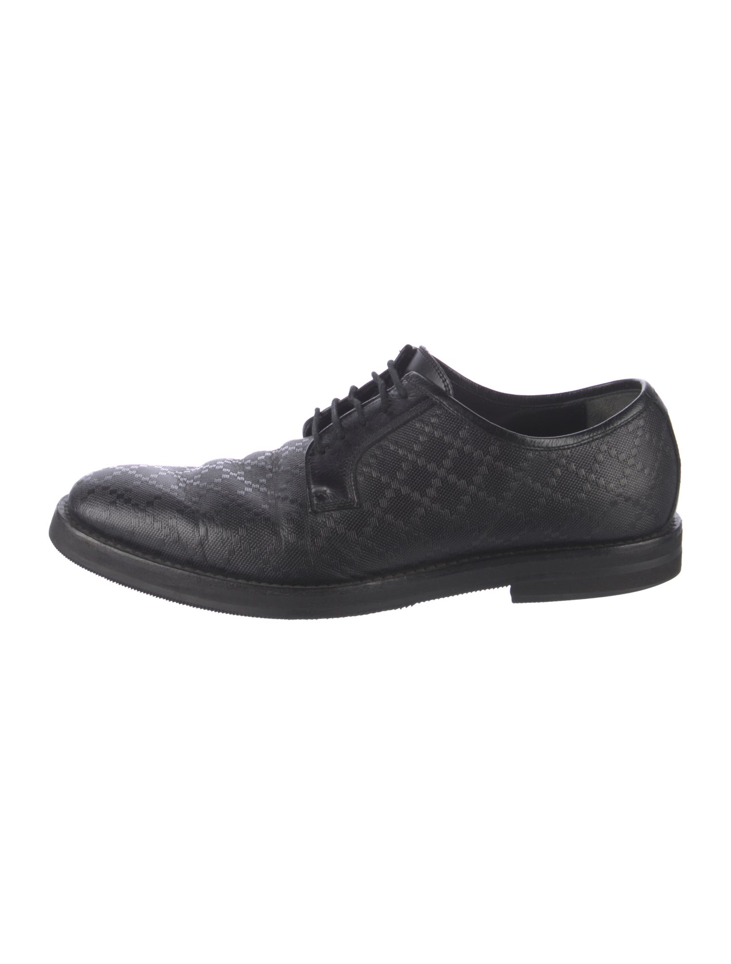 Gucci Leather Plaid Print Derby Shoes - Black Oxfords, Shoes ...