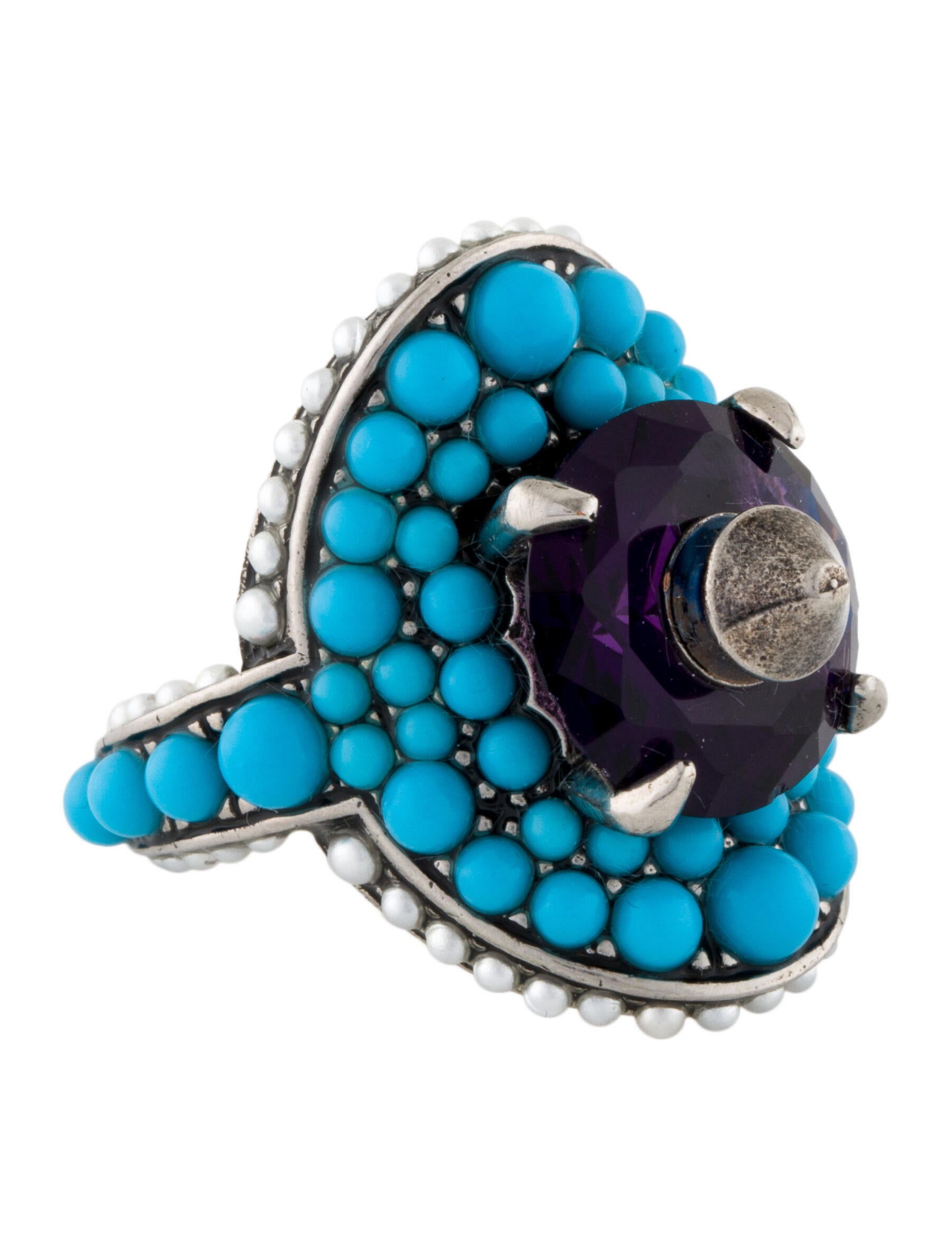 Gucci Two-Finger Flower Cocktail Ring - Blue, Gold-Tone Metal Cocktail ...