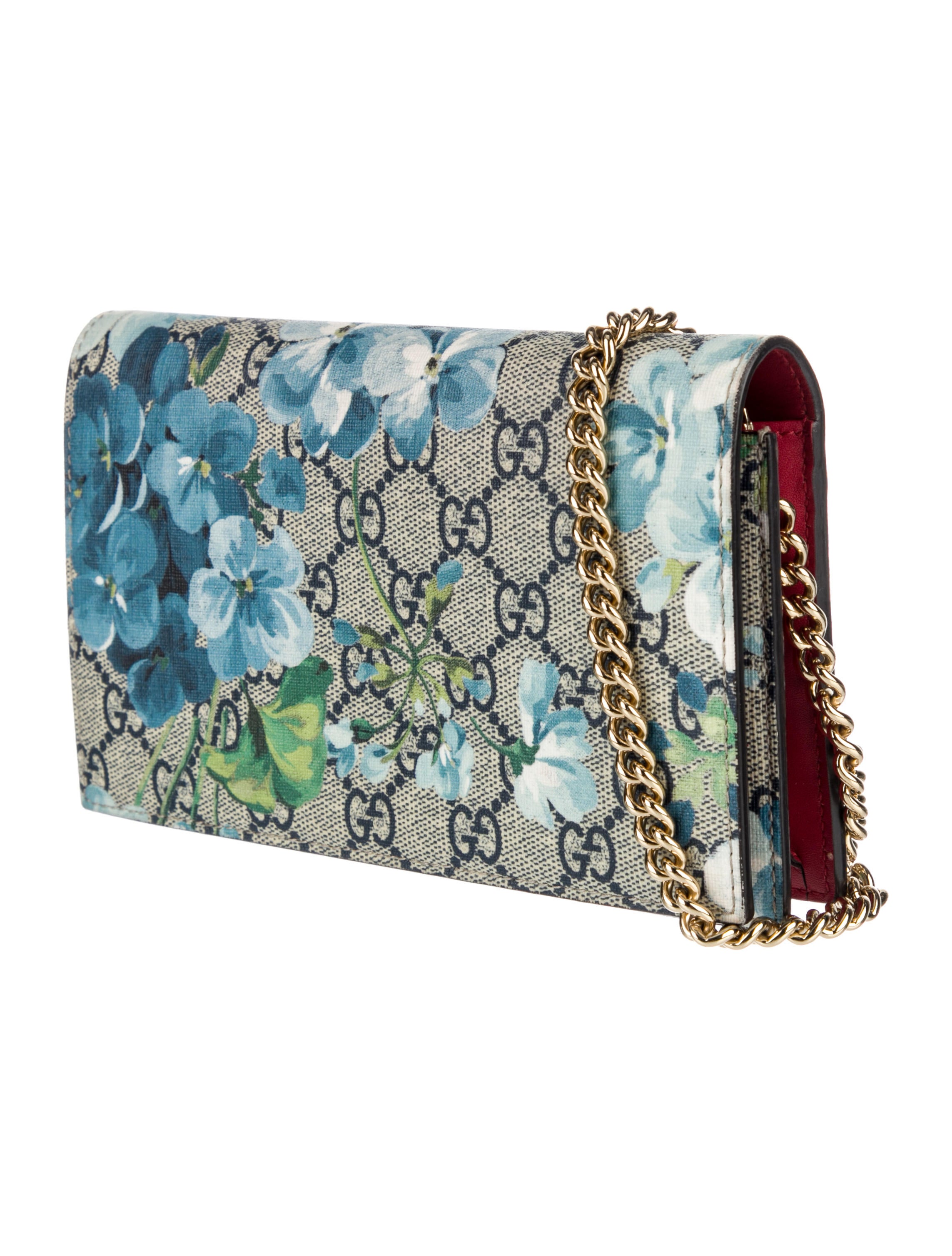 Gucci GG Supreme Blooms Wallet On Chain - Blue Crossbody Bags, Handbags ...