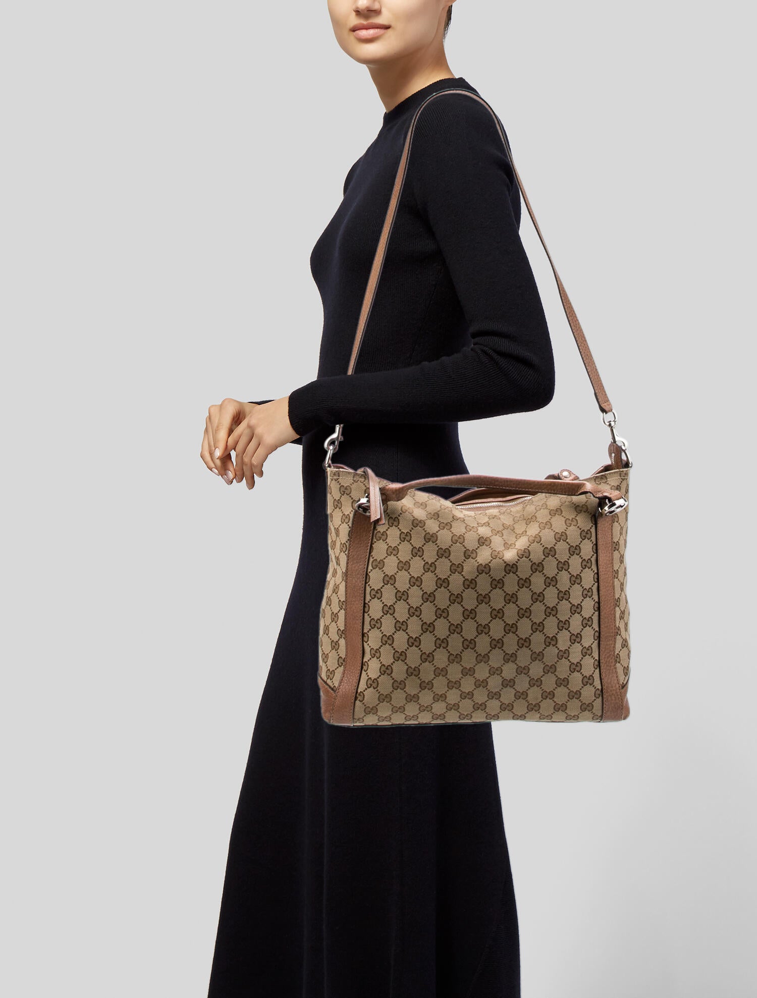 Gucci GG Canvas Medium Miss GG Convertible Tote w/ Strap - Brown Totes ...