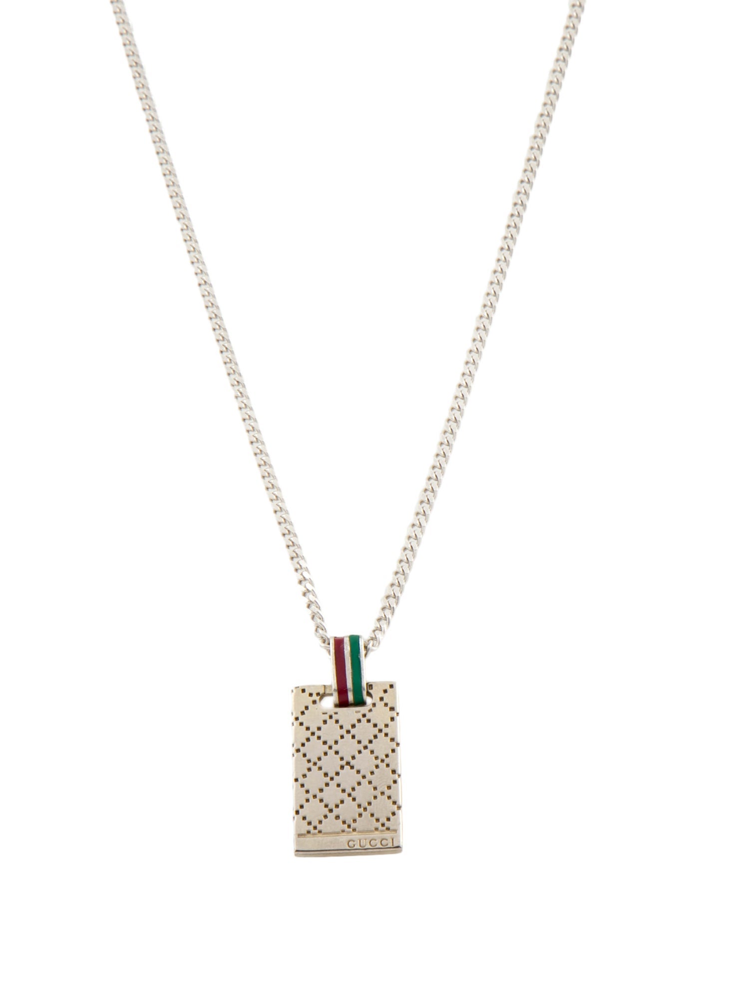 Gucci Enamel Diamantissima Pendant Necklace - Green, Sterling Silver ...