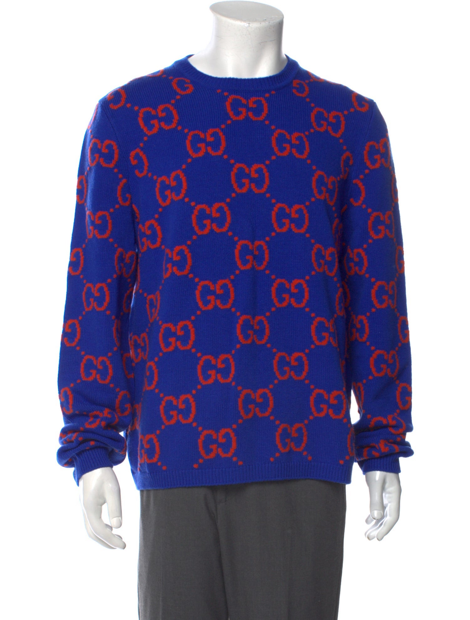 Gucci GG Logo Crew Neck Pullover w/ Tags - Blue Sweaters, Clothing ...