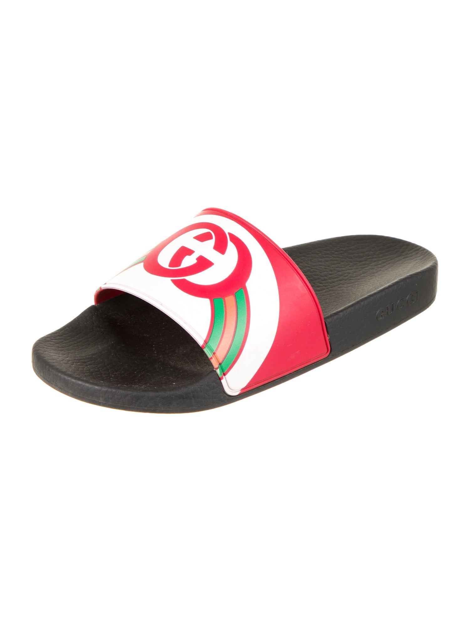 Gucci Interlocking G Logo Rubber Slides - Red Sandals, Shoes ...