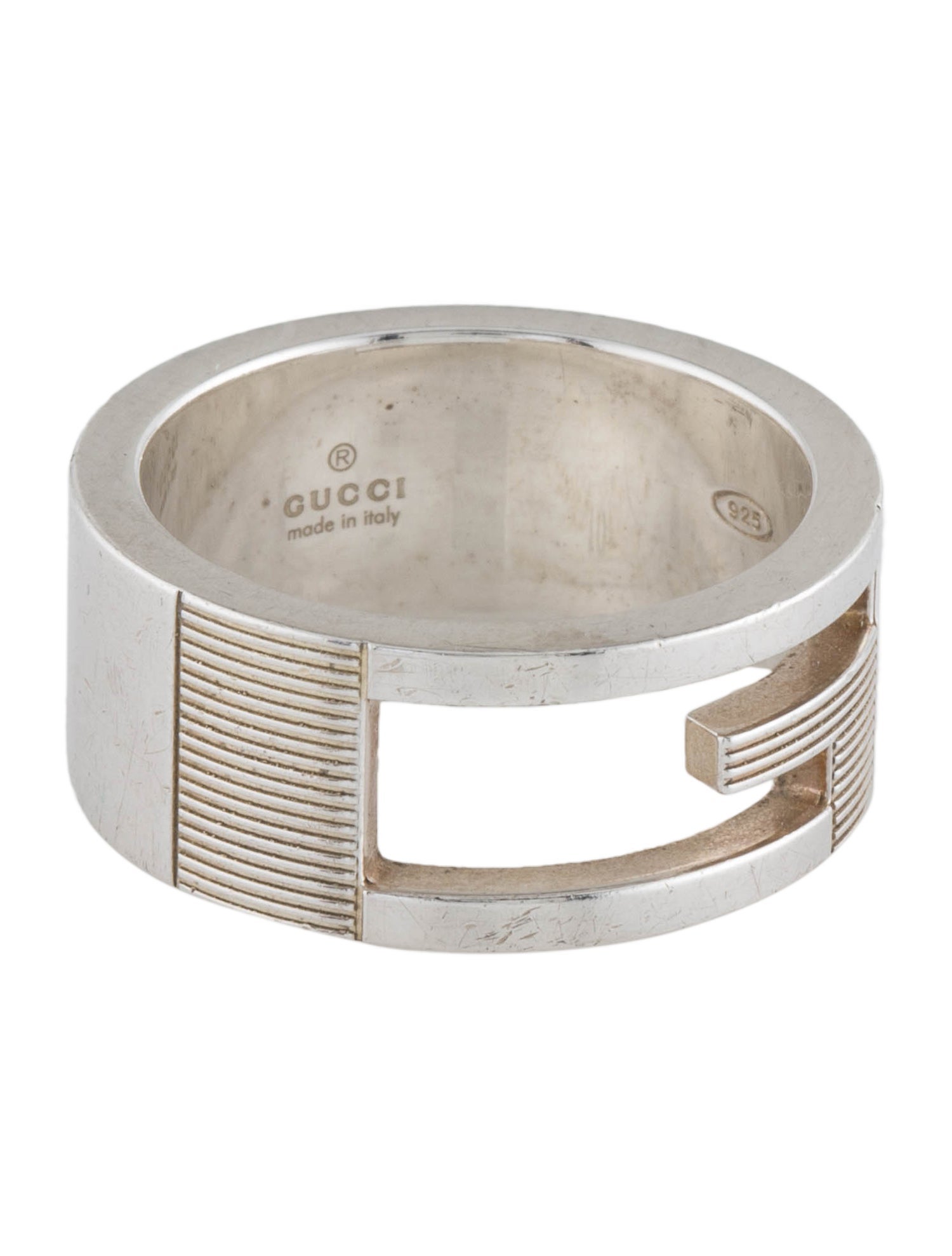 Gucci Cutout G Logo Band - Sterling Silver Band, Rings - GUC1415337 ...