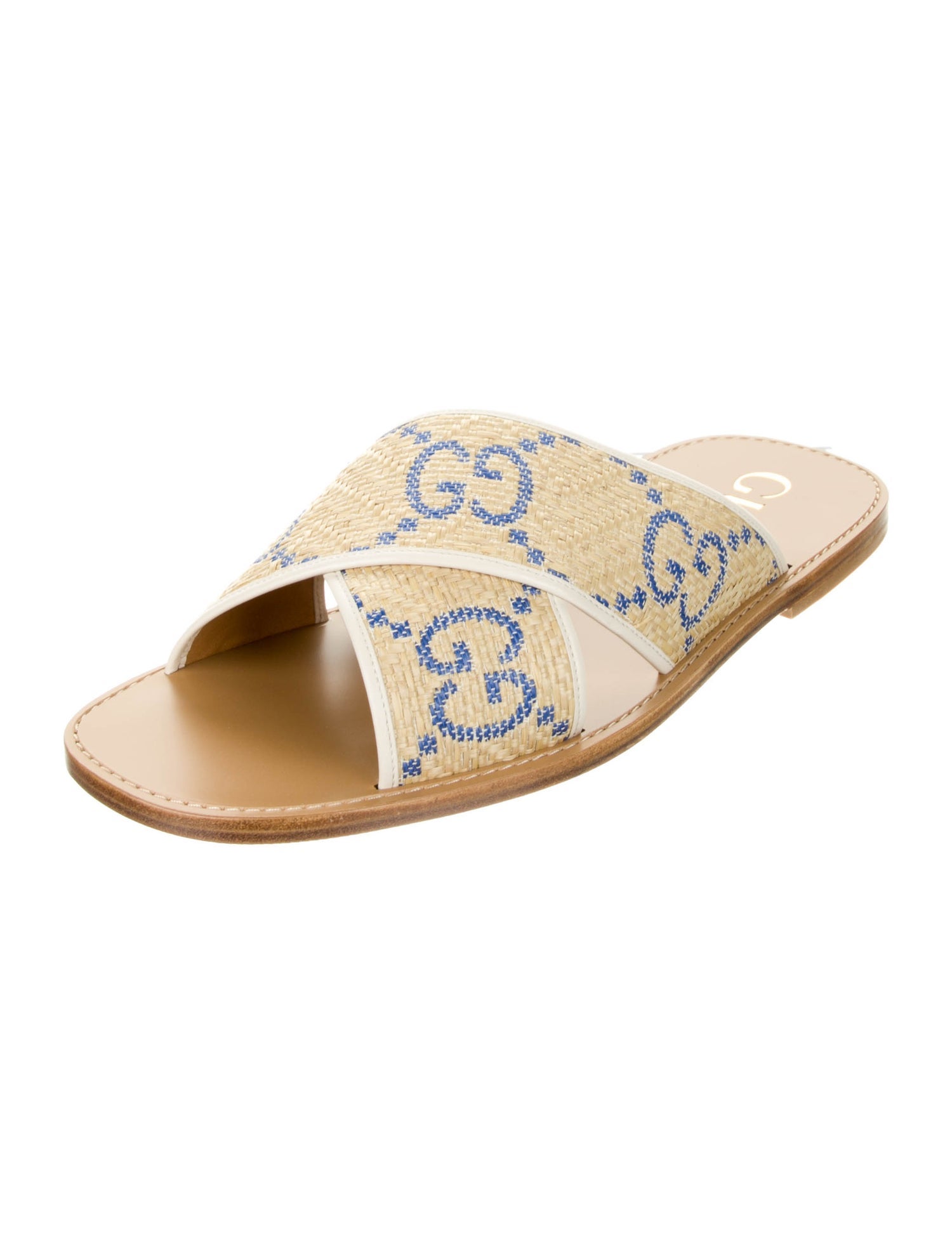 Gucci GG Logo Raffia Slides - Neutrals Sandals, Shoes - GUC1430955 ...