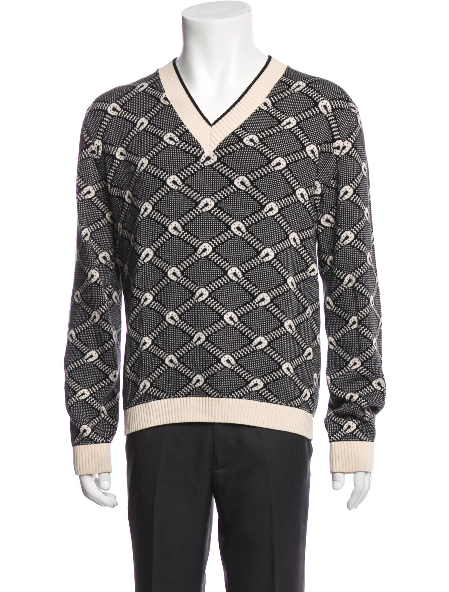 Gucci Printed V-Neck Pullover - Black Sweaters, Clothing - GUC1433045 ...
