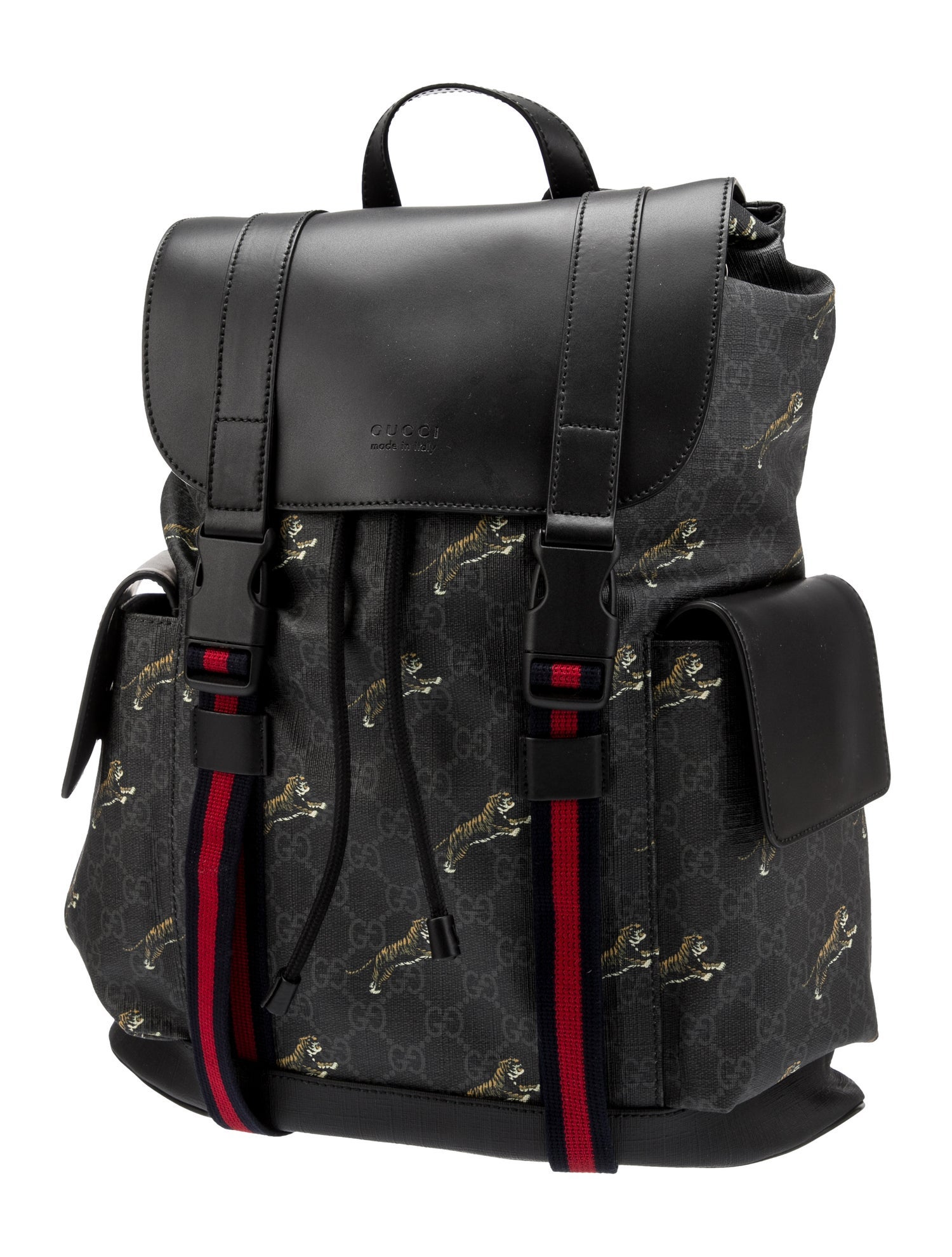 Gucci GG Supreme Tigers Double Buckle Backpack - Black Backpacks, Bags ...