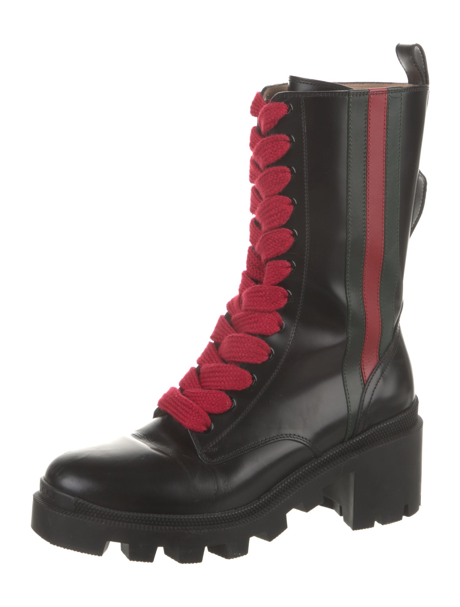 Gucci Web Accent Leather Combat Boots Black Boots Shoes Guc1436485 The Realreal