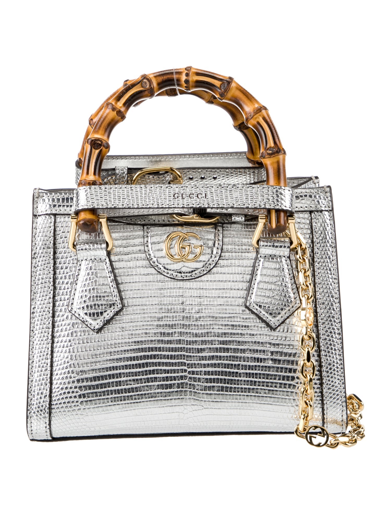 Gucci Lizard Mini Diana Handle Bag - Silver Handle Bags, Handbags ...