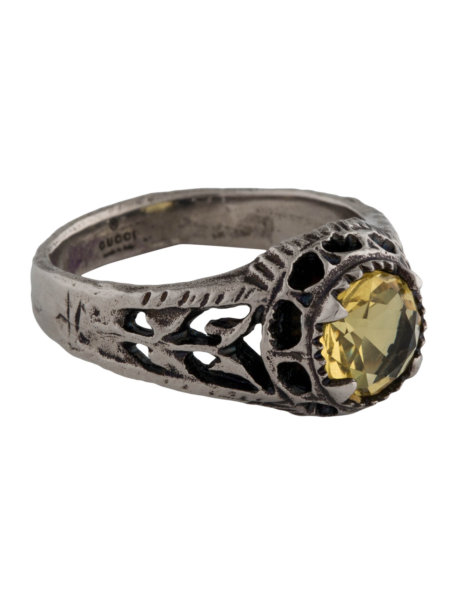 Gucci Crystal Cocktail Ring - Yellow, Silver-Tone Metal Cocktail Ring ...