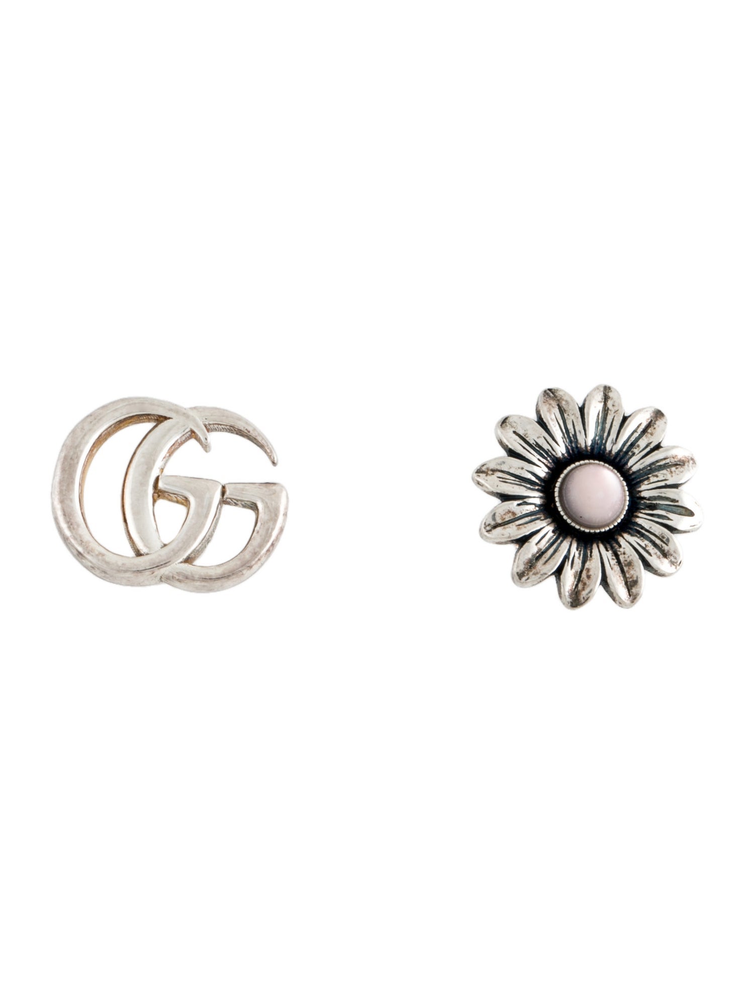 Gucci Mother of Pearl Double G Flower Stud Earrings - Sterling Silver Stud, Earrings ...