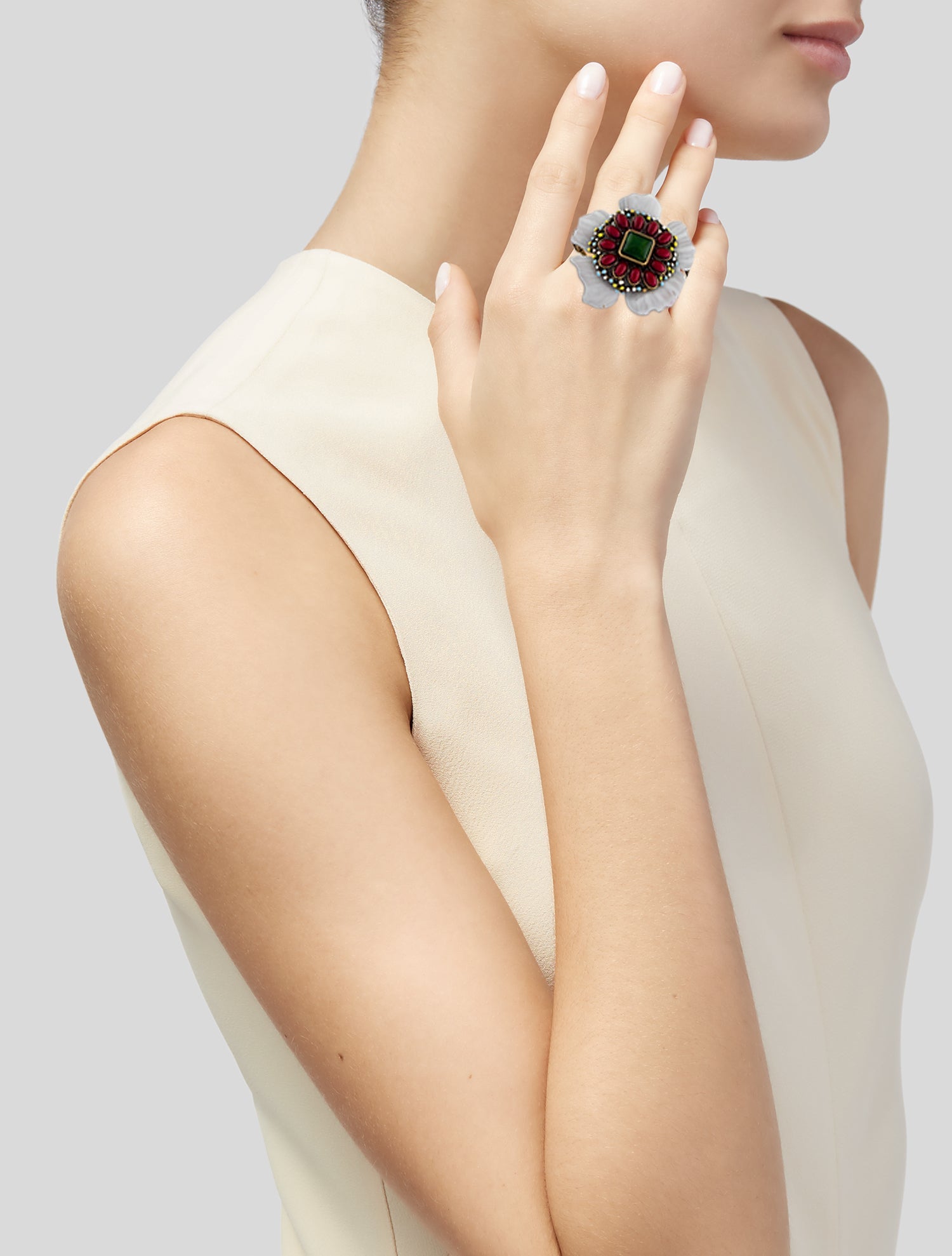 Gucci Two-Finger Flower Cocktail Ring - Blue Cocktail Ring, Rings ...