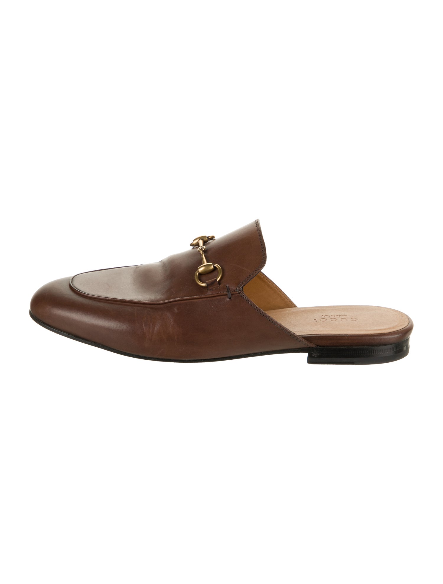 Gucci Horsebit Accent Leather Mules - Brown Flats, Shoes - GUC1447508 ...