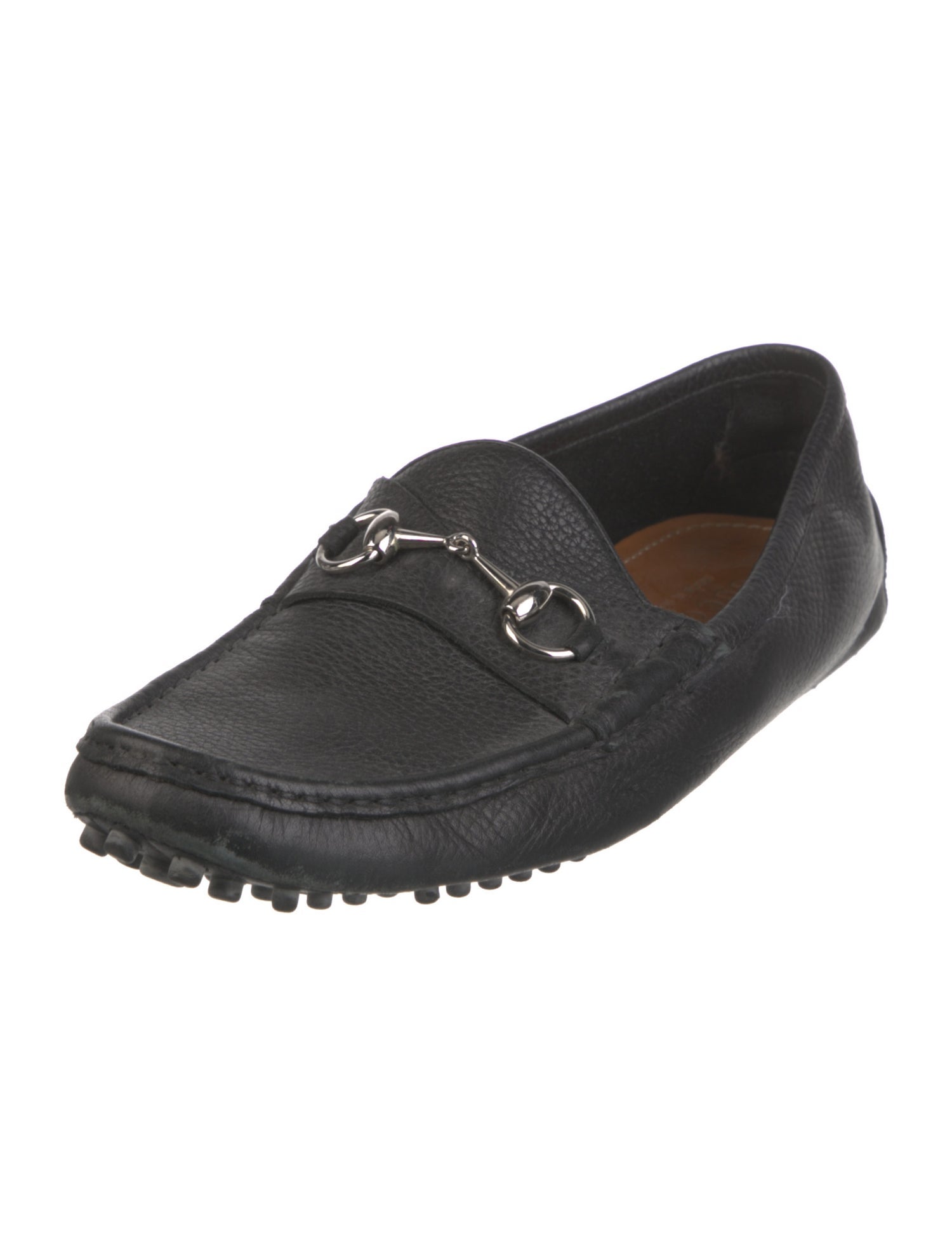 Gucci Web Accent Leather Drivers - Brown Loafers, Shoes - GUC1409086 ...