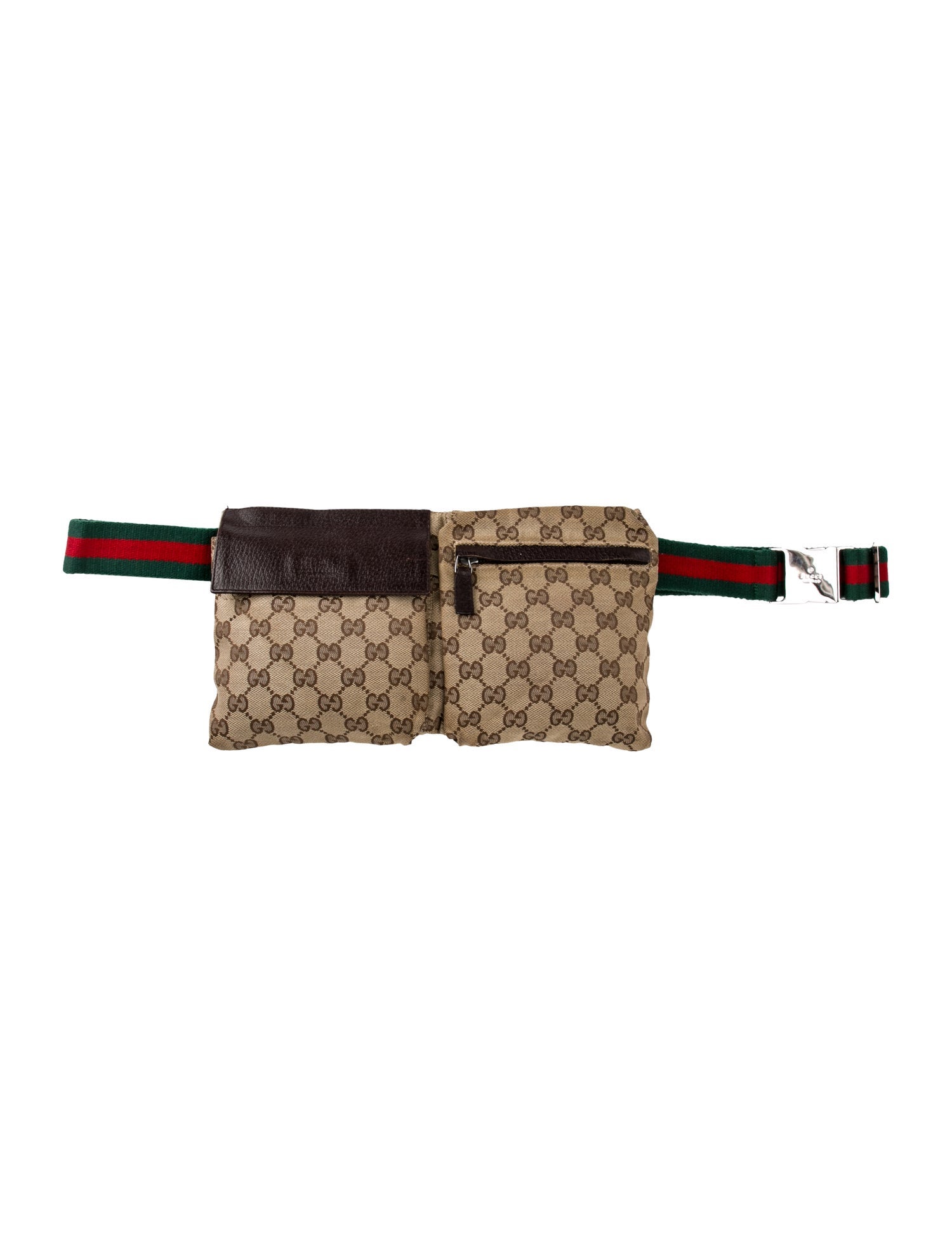 Gucci GG Canvas Double Pocket Belt Bag - Brown Waist Bags, Handbags ...