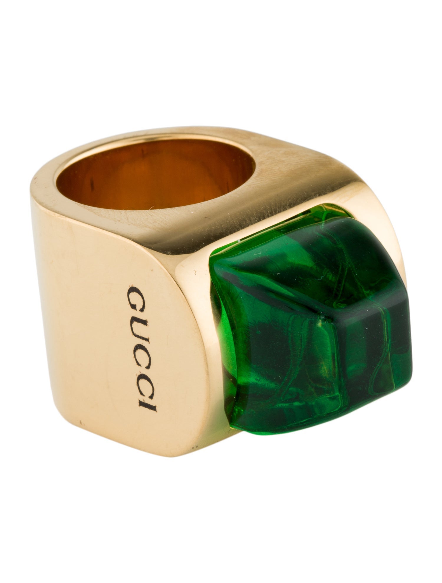 Gucci Resin Cocktail Ring - Green, Gold-Tone Metal Cocktail Ring, Rings ...