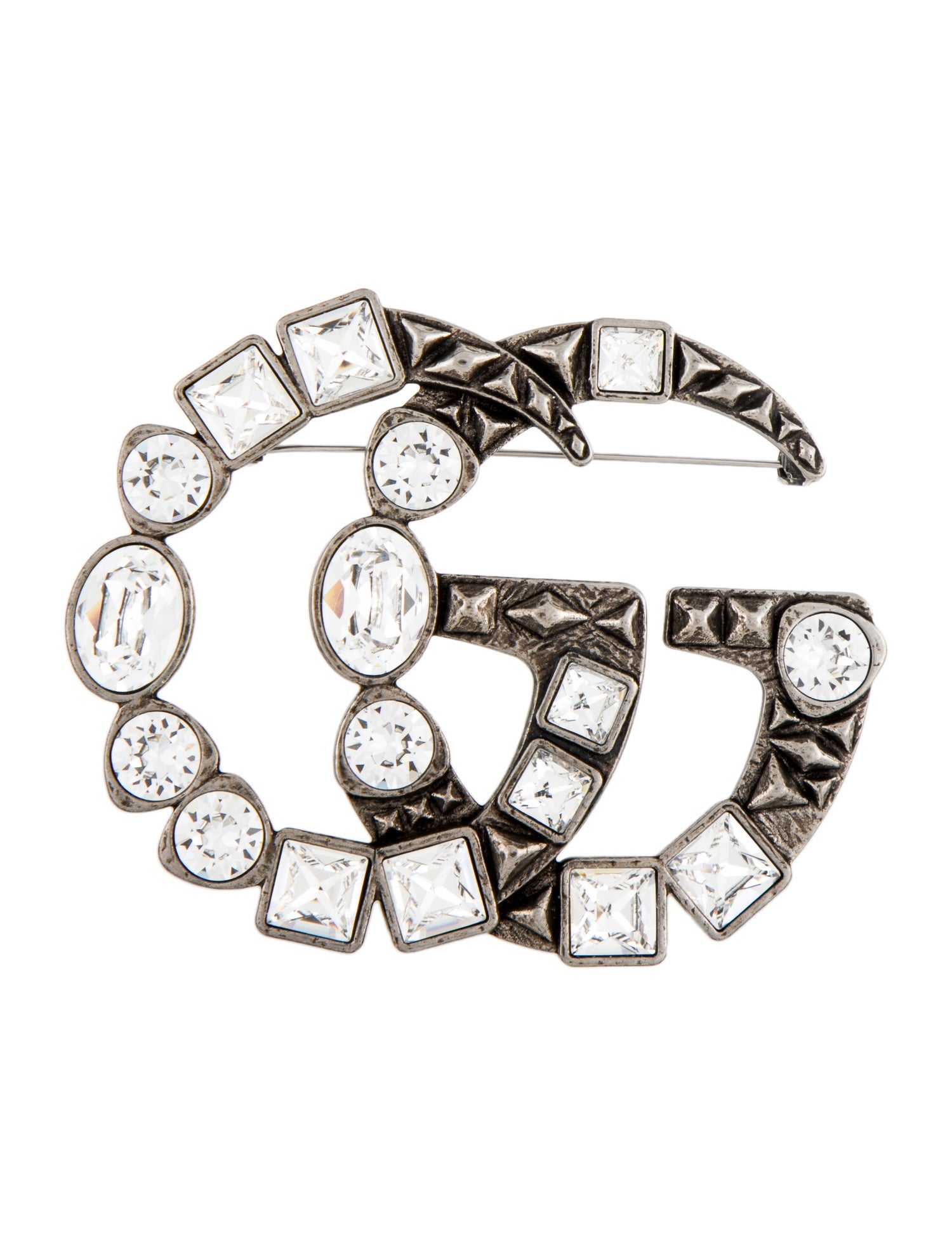 Gucci Crystal GG Brooch Pin - Silver-Tone Metal Pin, Brooches ...