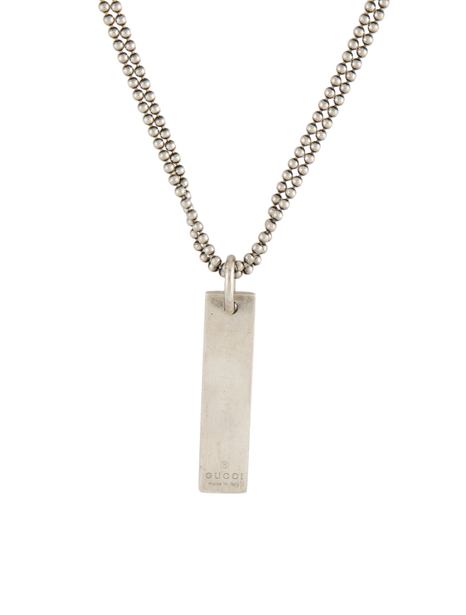 Gucci Bar Tag Double Strand Pendant Necklace - 925 Sterling Silver Pendant Necklace, Necklaces ...