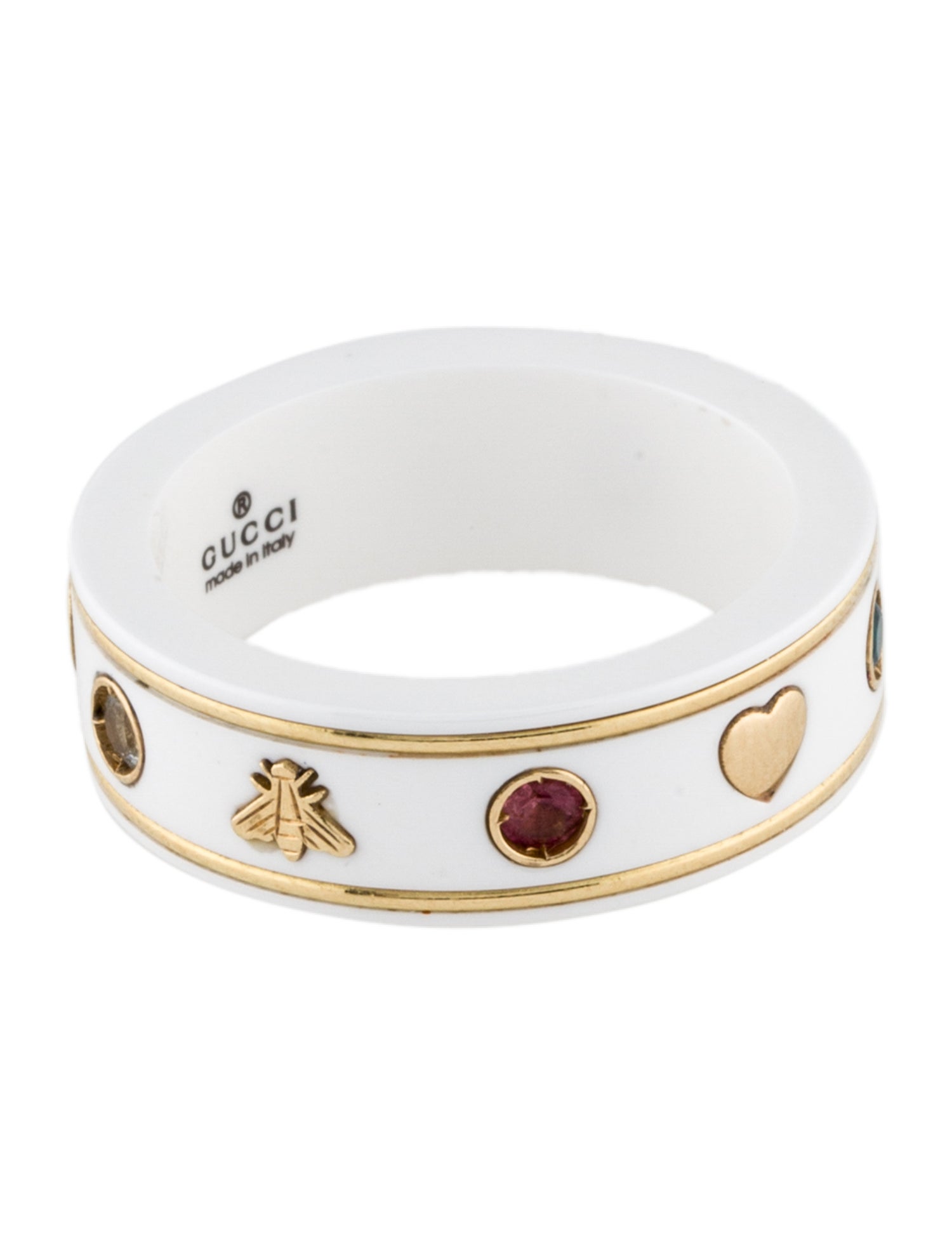 Gucci 18K Ceramic & Multi-Stone Eternity Band - White, 18K Yellow Gold ...