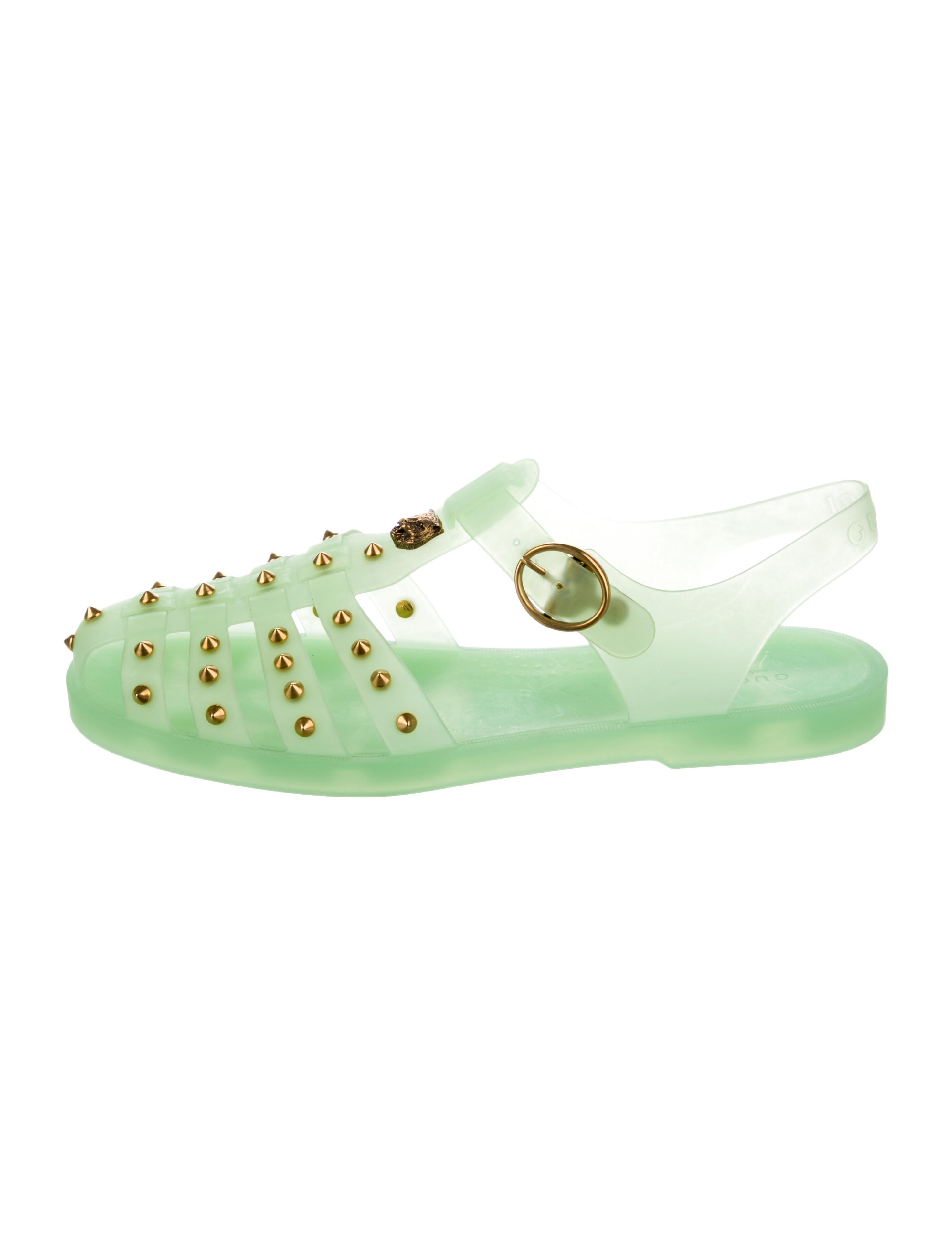 Gucci Feline Head Accent Rubber Sandals - Green Sandals, Shoes ...