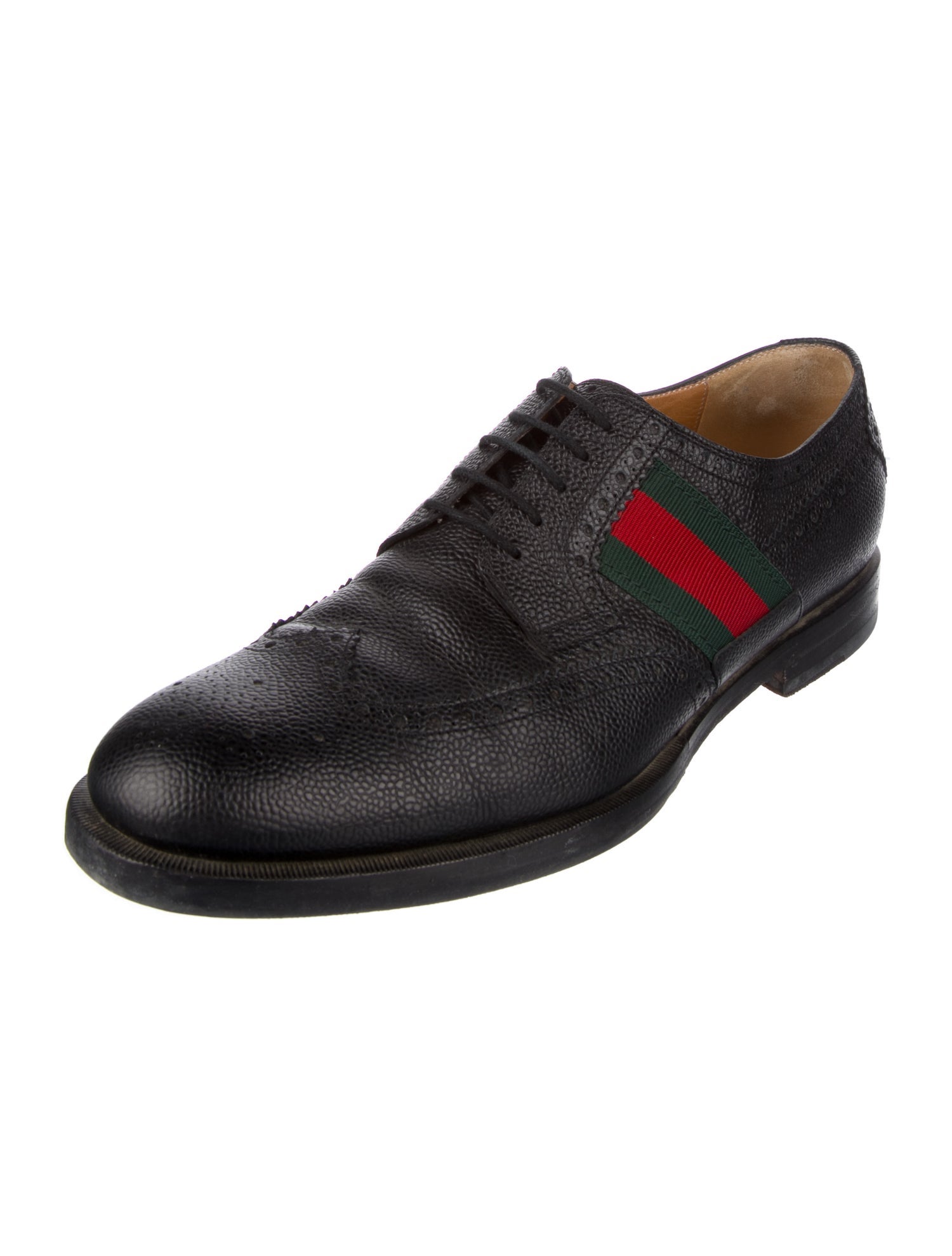 Gucci Web Accent Leather Brogues - Black Oxfords, Shoes - GUC1483058 ...