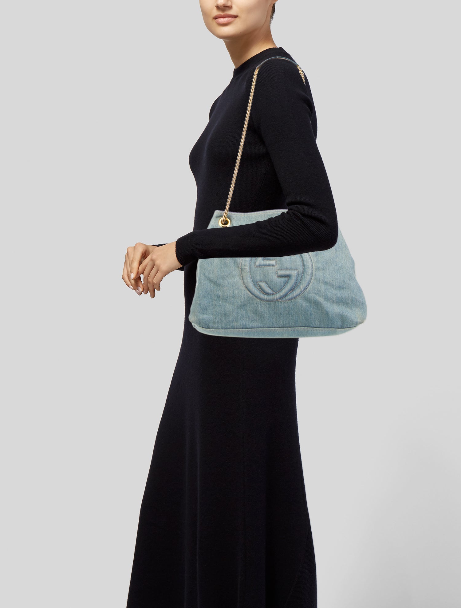 Gucci Denim Medium Soho Chain Tote - Blue Shoulder Bags, Handbags ...