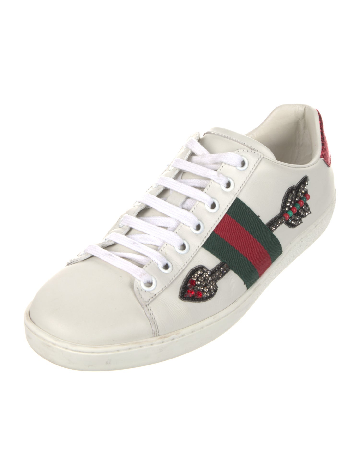 Gucci Web Accent Leather Sneakers - White Sneakers, Shoes - GUC1420731 ...