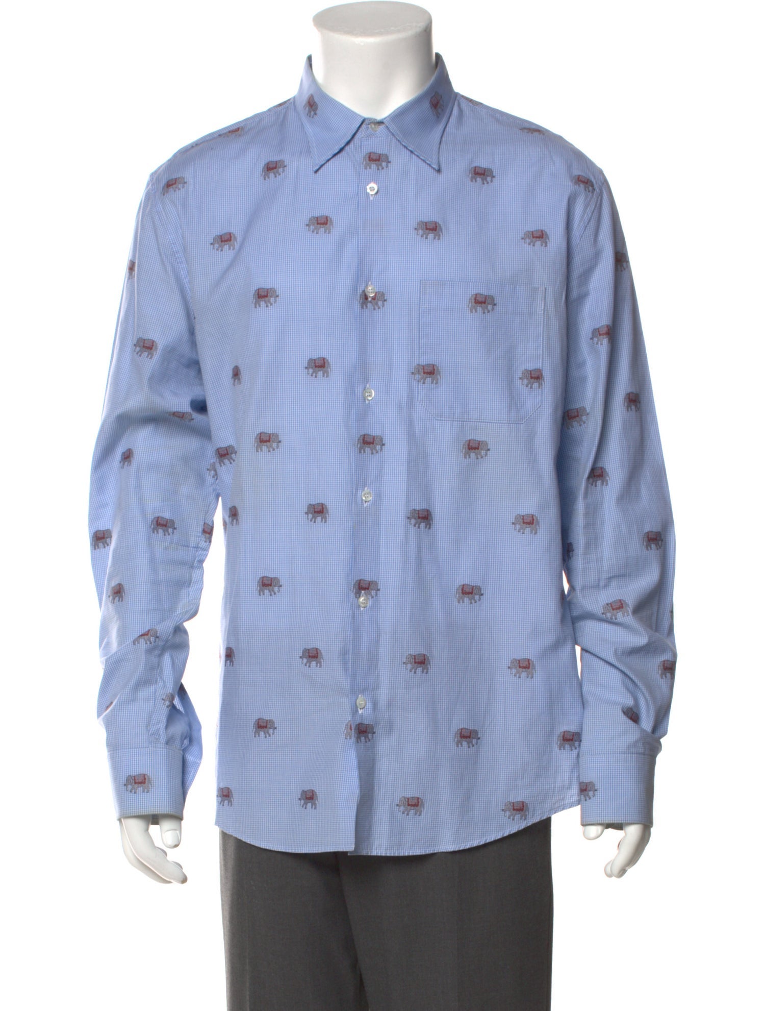 Gucci 2016 Duke Elephant Applique Shirt - Blue Dress Shirts, Clothing ...