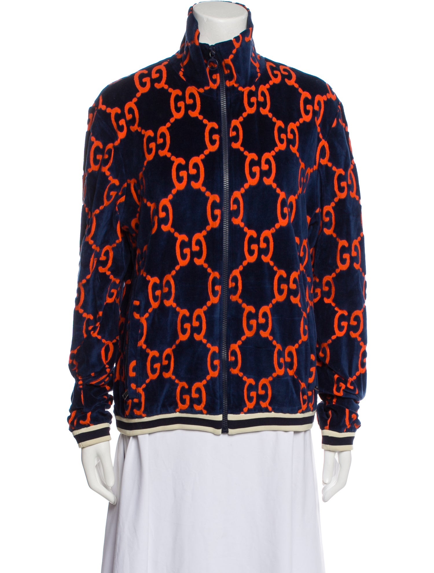 Gucci 2018 GG Logo Varsity Jacket - Blue Outerwear, Clothing ...