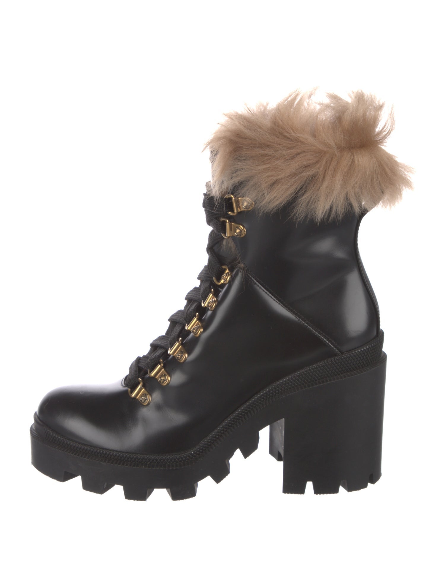 Gucci Leather Fur Trim Combat Boots - Black Boots, Shoes - GUC1500063 ...