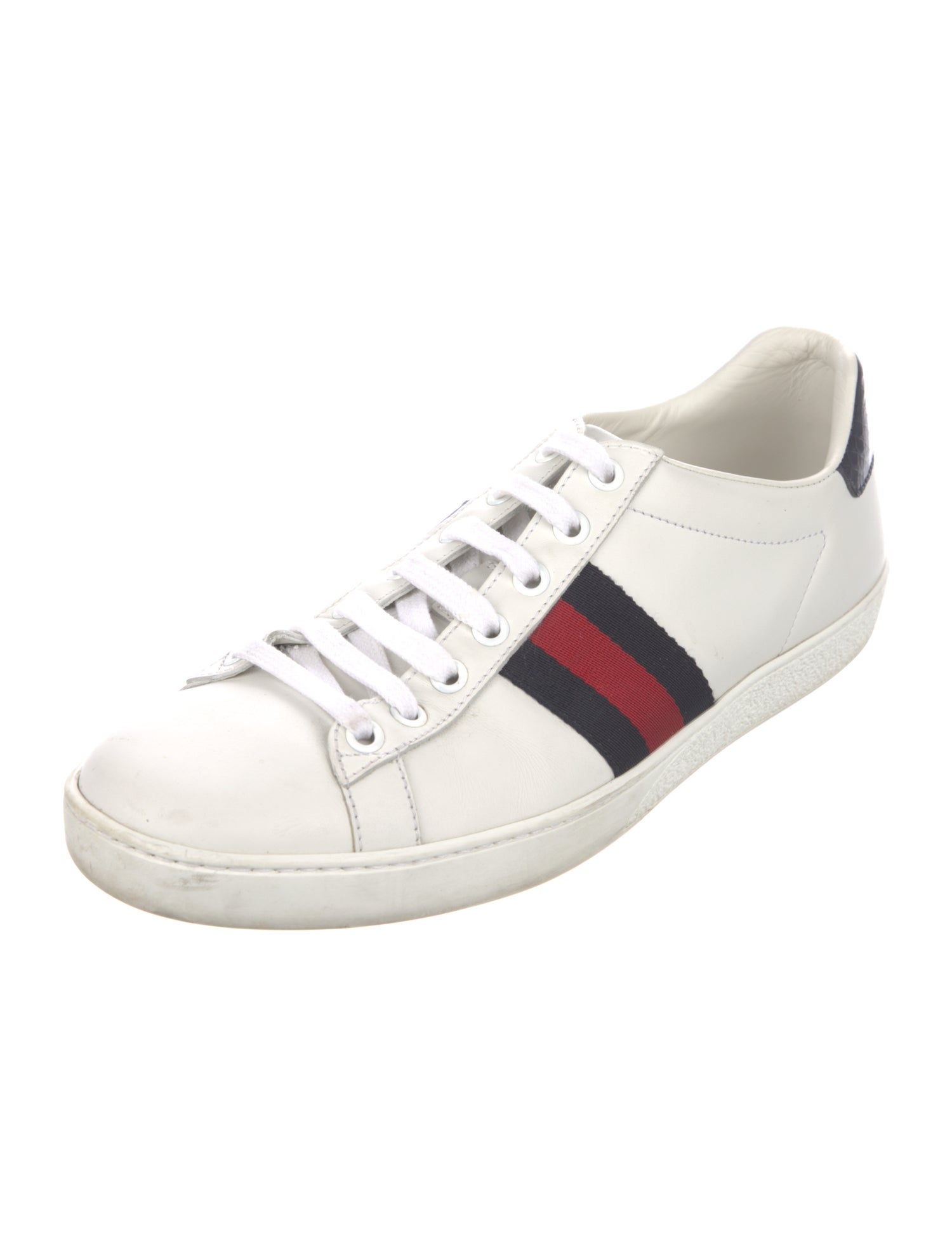 Gucci Web Accent Leather Sneakers - Blue Sneakers, Shoes - GUC1505417 ...