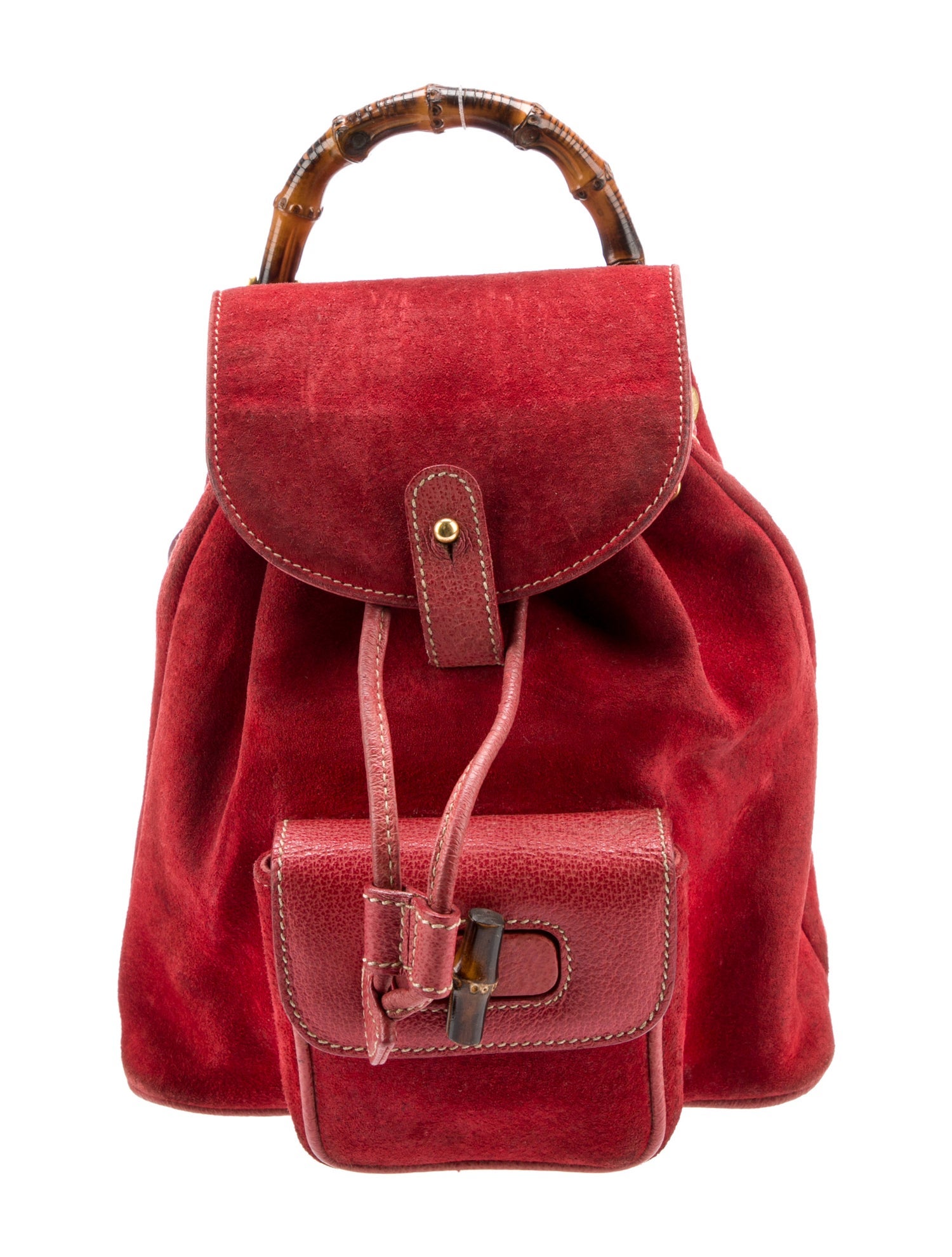 Gucci Vintage Bamboo Handle Suede Backpack - Red Backpacks, Handbags ...