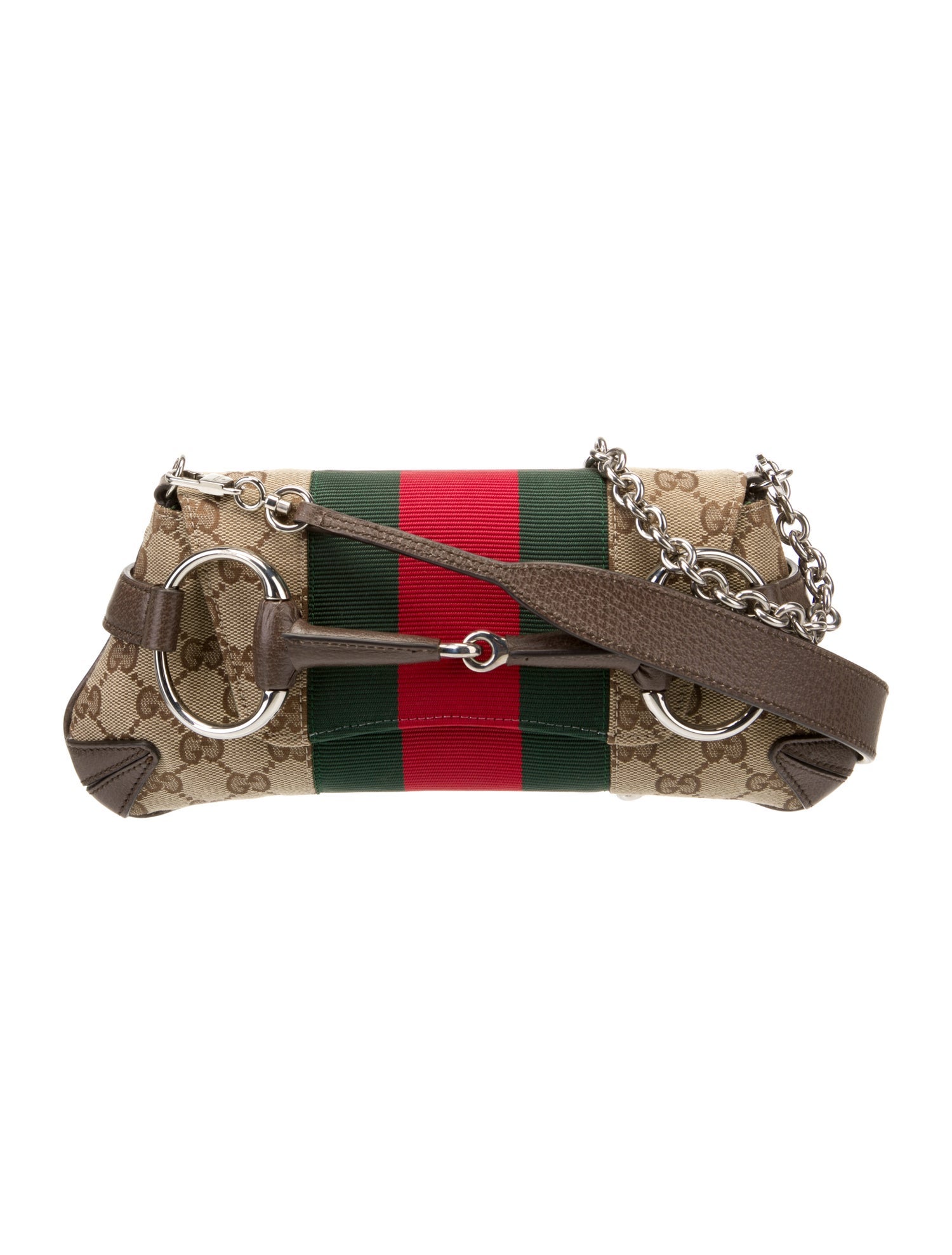 Gucci GG Canvas Small Horsebit Chain Shoulder Bag - Brown Shoulder Bags ...