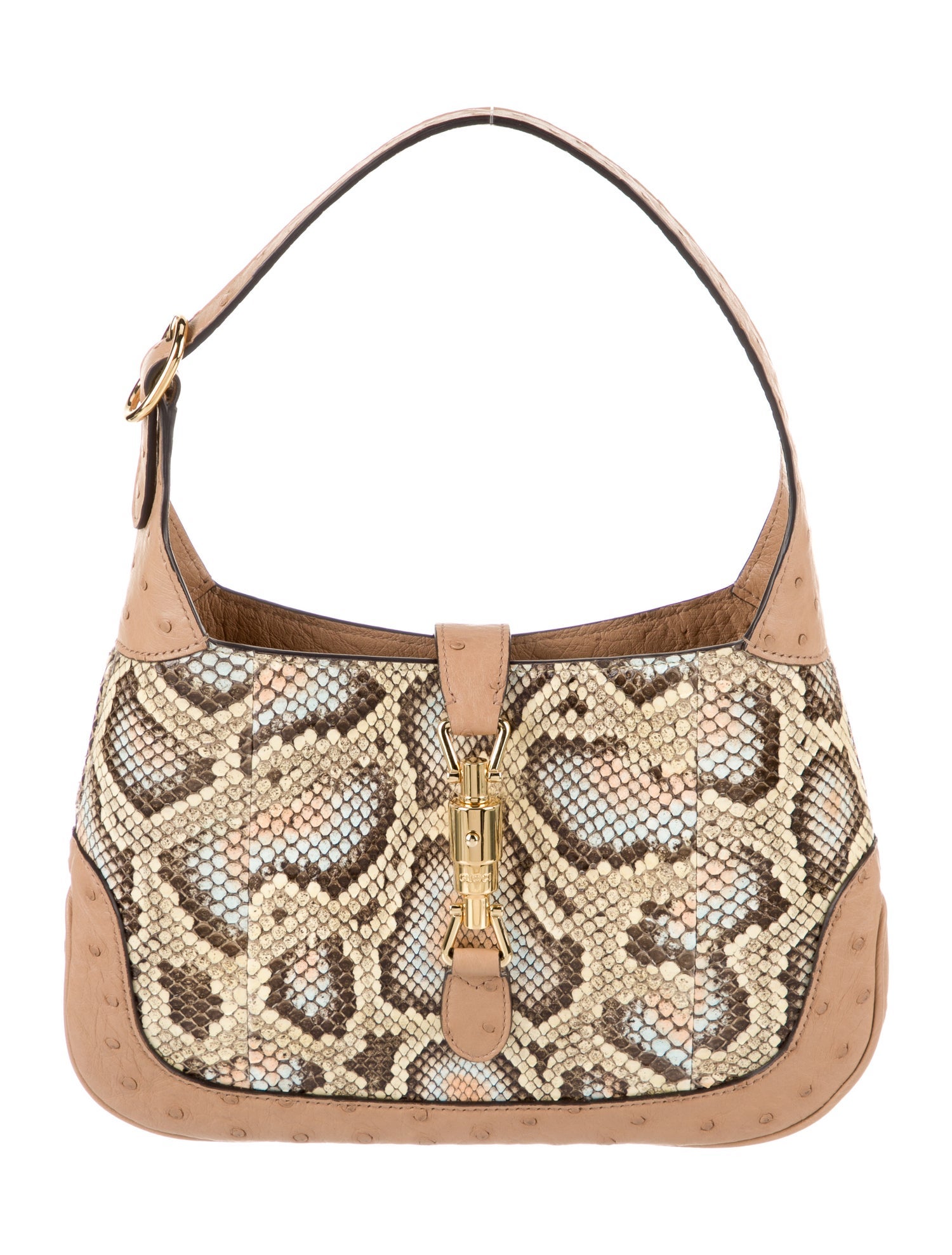 Gucci Ostrich-Trimmed Python Small Jackie 1961 HObo - Neutrals Hobos ...