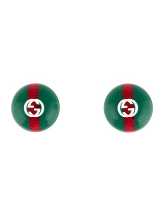 Gucci Enamel GG Web Stud Earrings - Green, Gold-Tone Metal Stud ...
