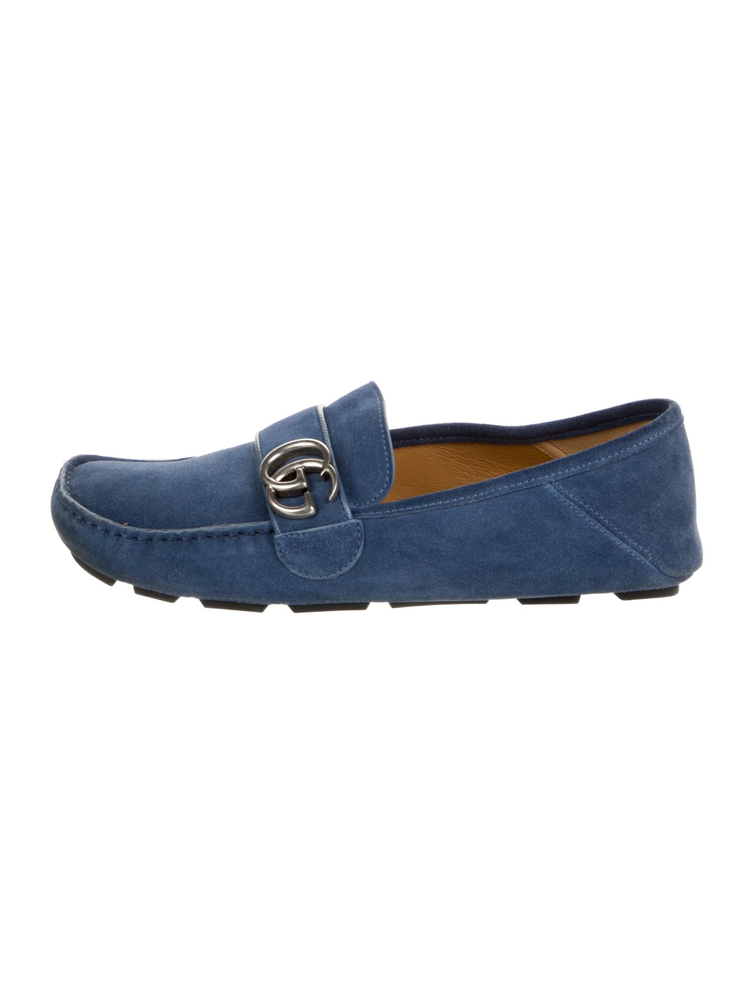 Gucci Double G Logo Suede Drivers - Blue Loafers, Shoes - GUC1511128 ...